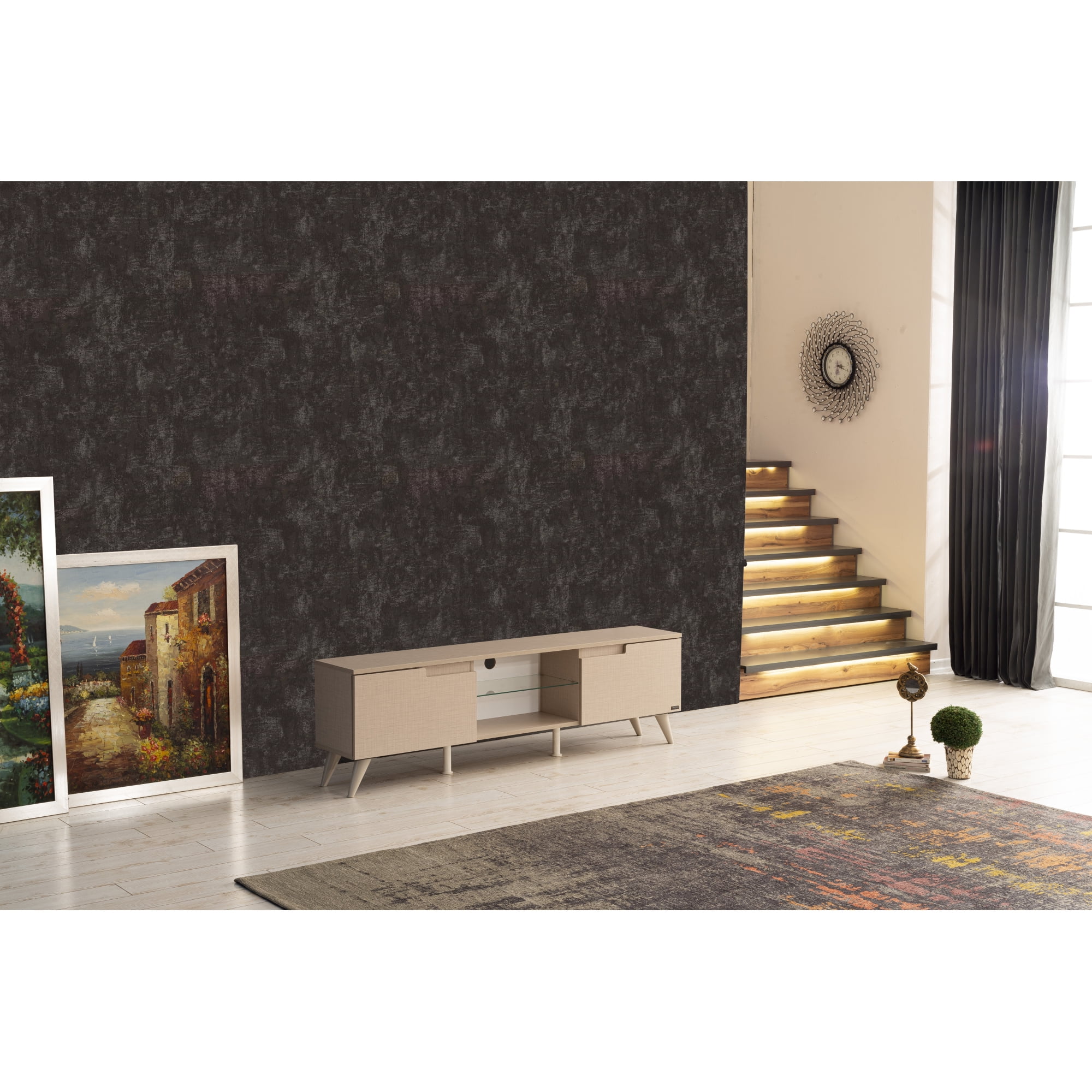 Jopath Store Mid Century Modern Tv Stand 66" Solid Wood Brown Media ...