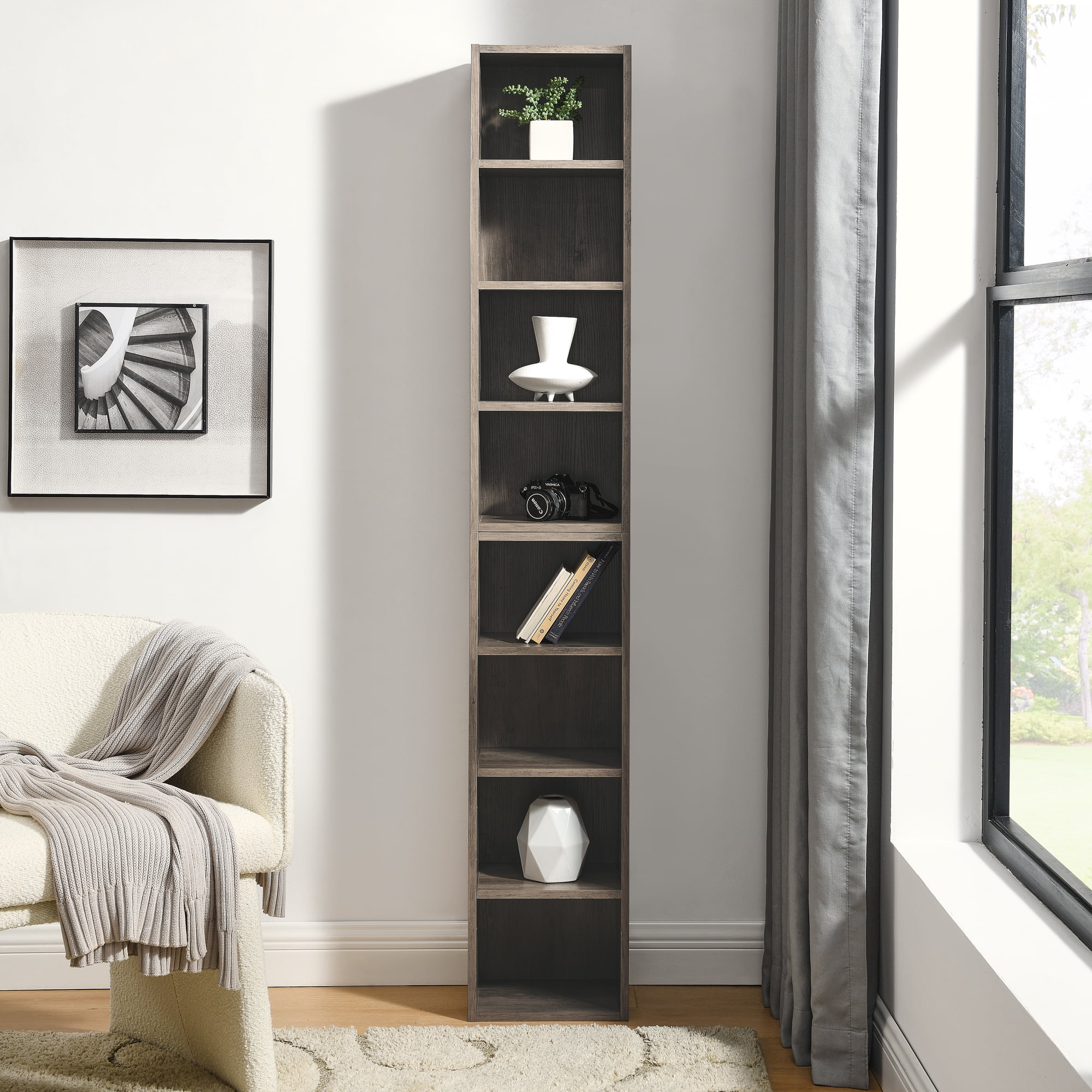 Jopath Tall Narrow Bookcase 8-Tier Media Tower Rack Multi-Functional ...