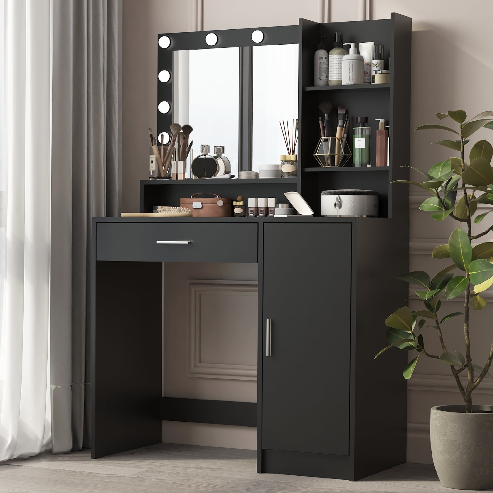 Jopath Vanity Desk with Mirror & Light,Large Makeup Vanity Table ...