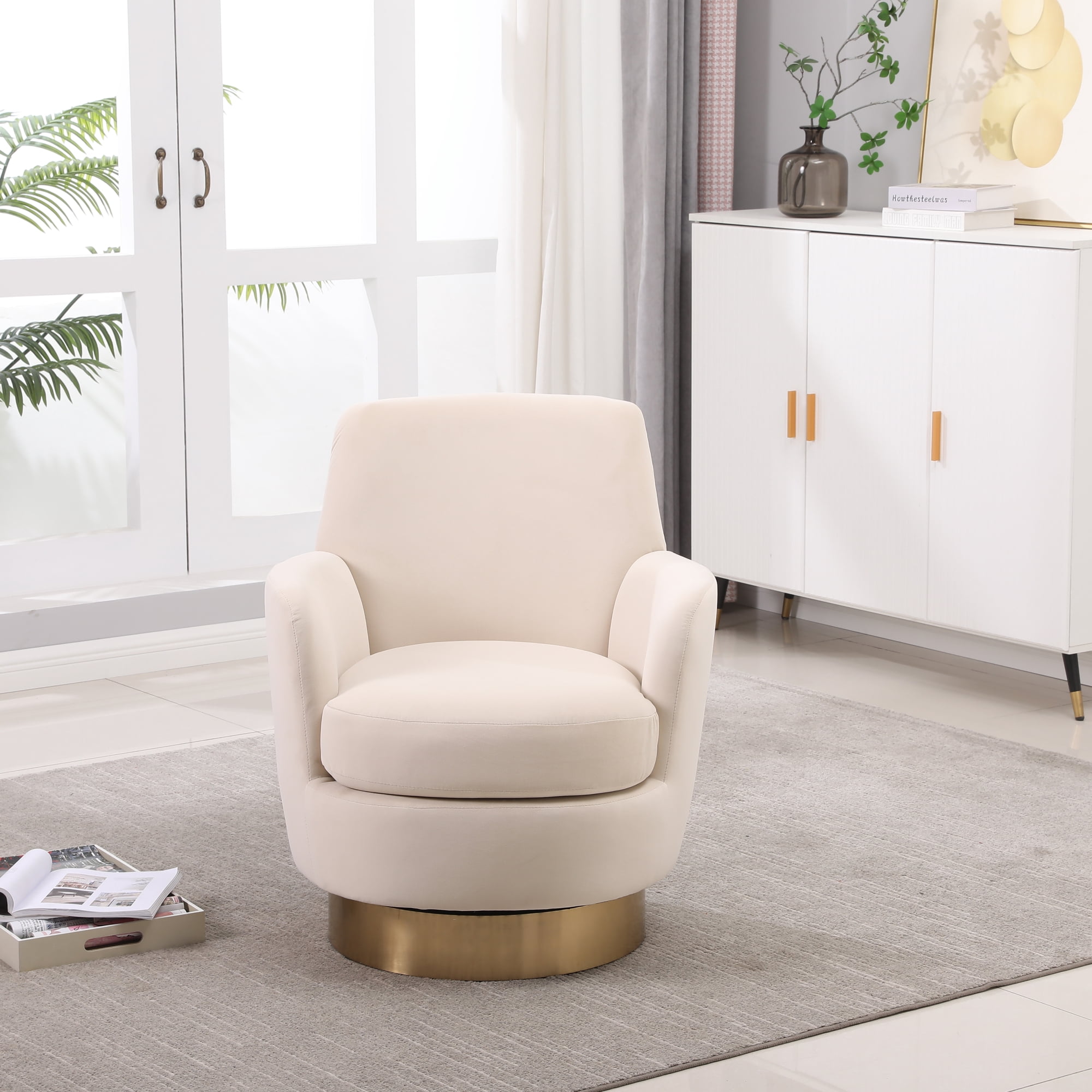 Jopath Velvet 360°Swivel Barrel Chair, Swivel Accent Chairs Armchair ...