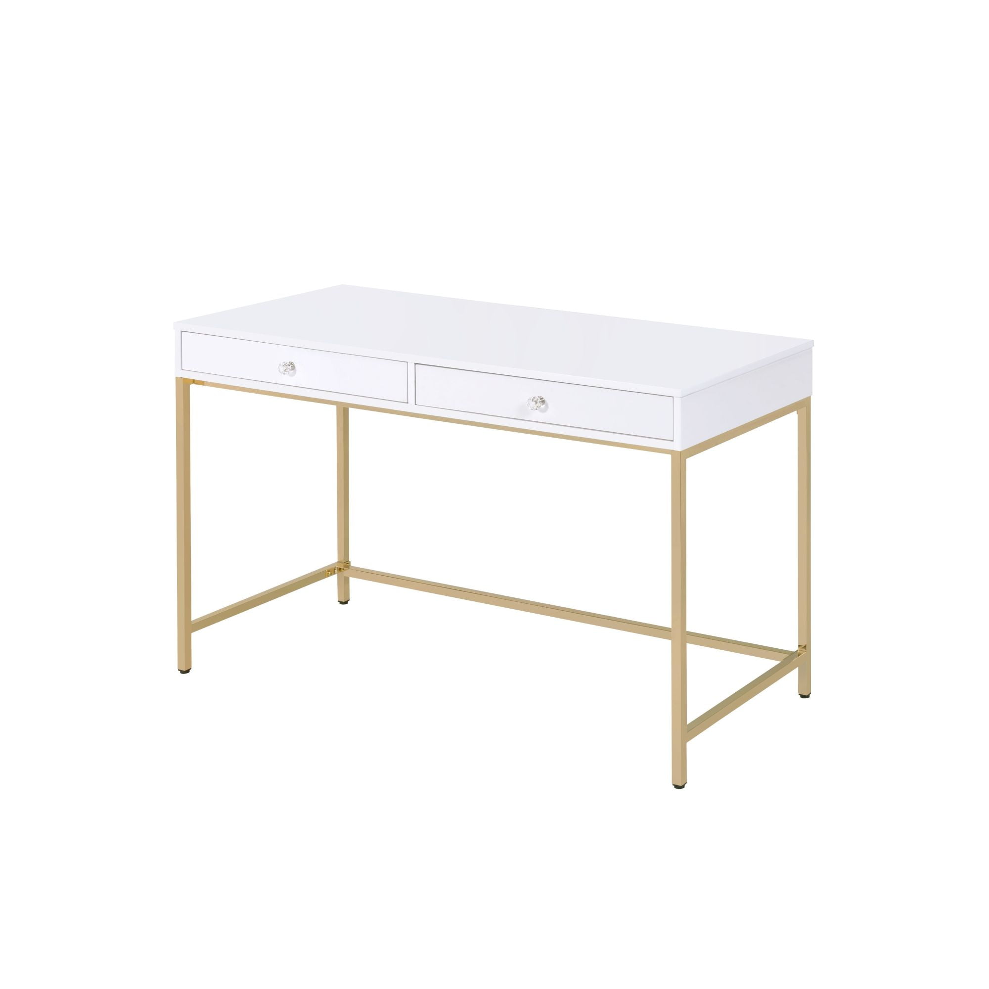 Jopath White high-gloss golden double-drawer writing desk and dressing ...