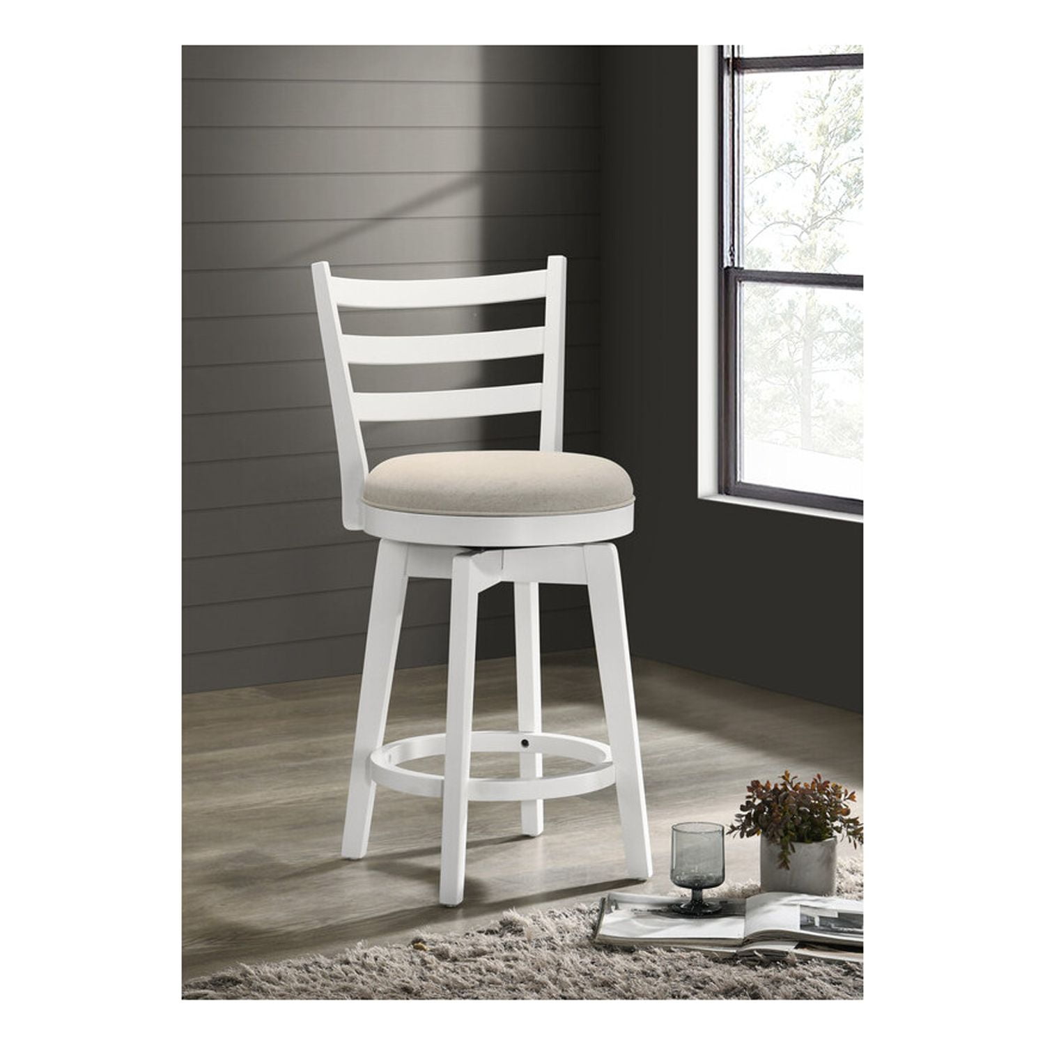 Joplin White Wood Ladder Back Counter Height Swivel Chair with ...