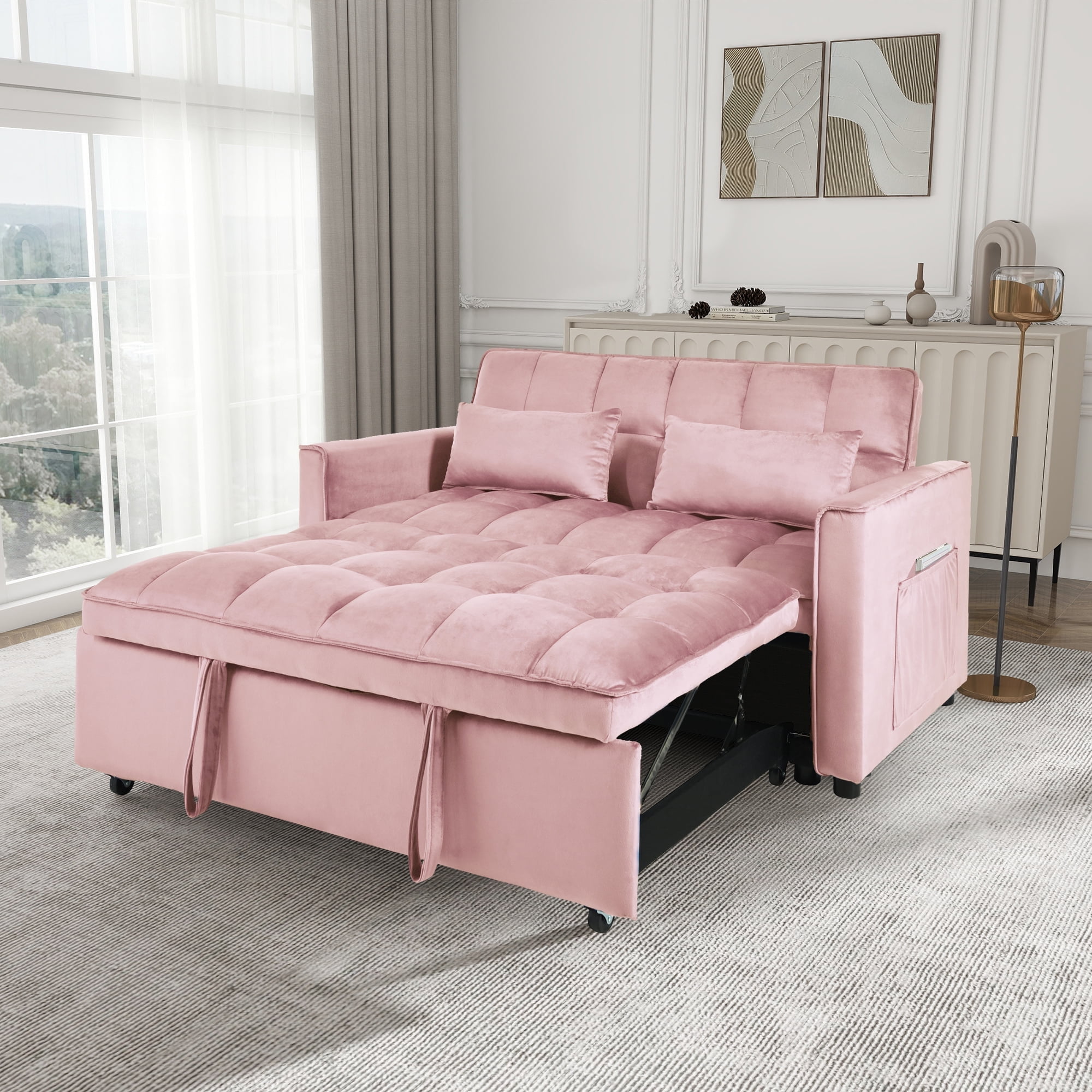 Joqixon 3 in 1 Convertible Velvet Sofa Bed with Pull Out Coach Bed ...