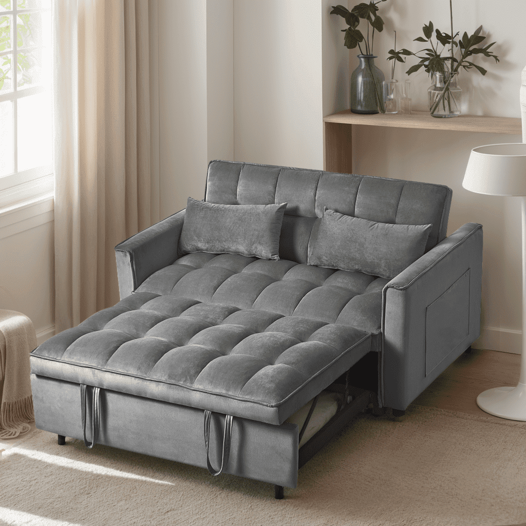 Joqixon 3 in 1 Convertible Velvet Sofa Bed with Pull Out Coach Bed ...