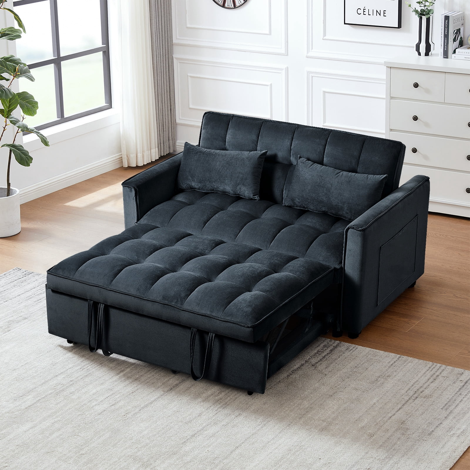 Joqixon 3 in 1 Convertible Velvet Sofa Bed with Pull Out Coach Bed ...