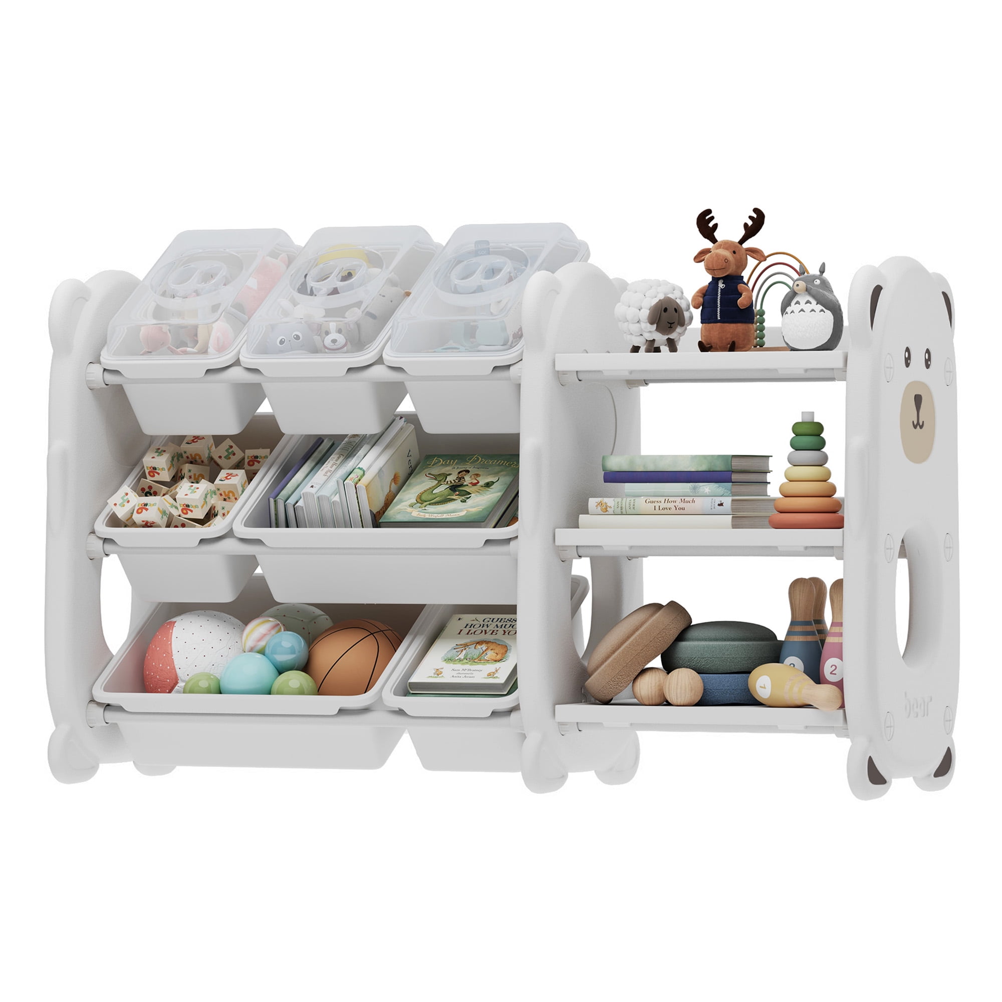 Joqixon Kids Toy Storage Organizer, 3-Tier Bookshelf with 7 Removable ...