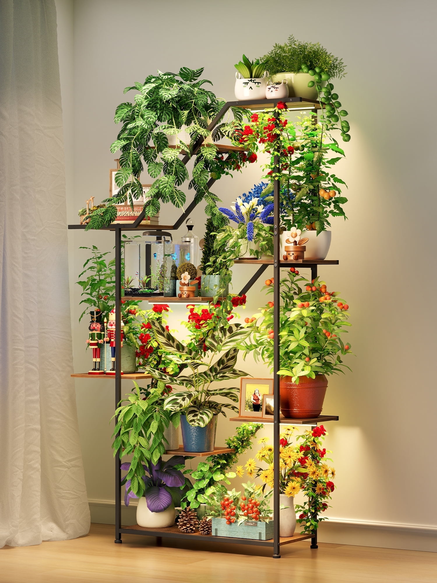 Joqixon Lighted Plant Stand with Grow Lights – Multi Tier Metal Shelf ...