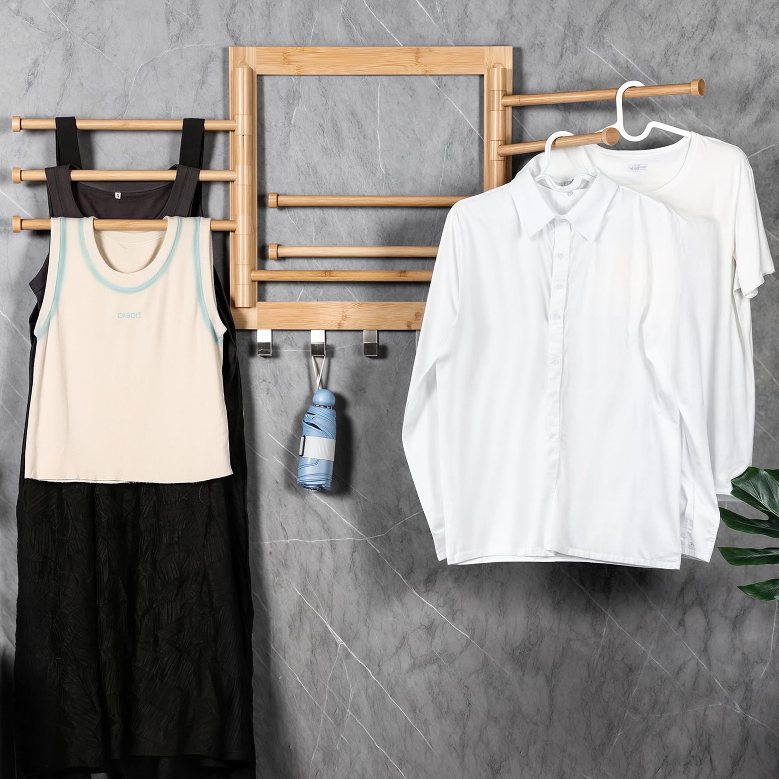 Joqixon Bamboo Wall Mounted Drying Rack, Clothes Drying Rack for ...