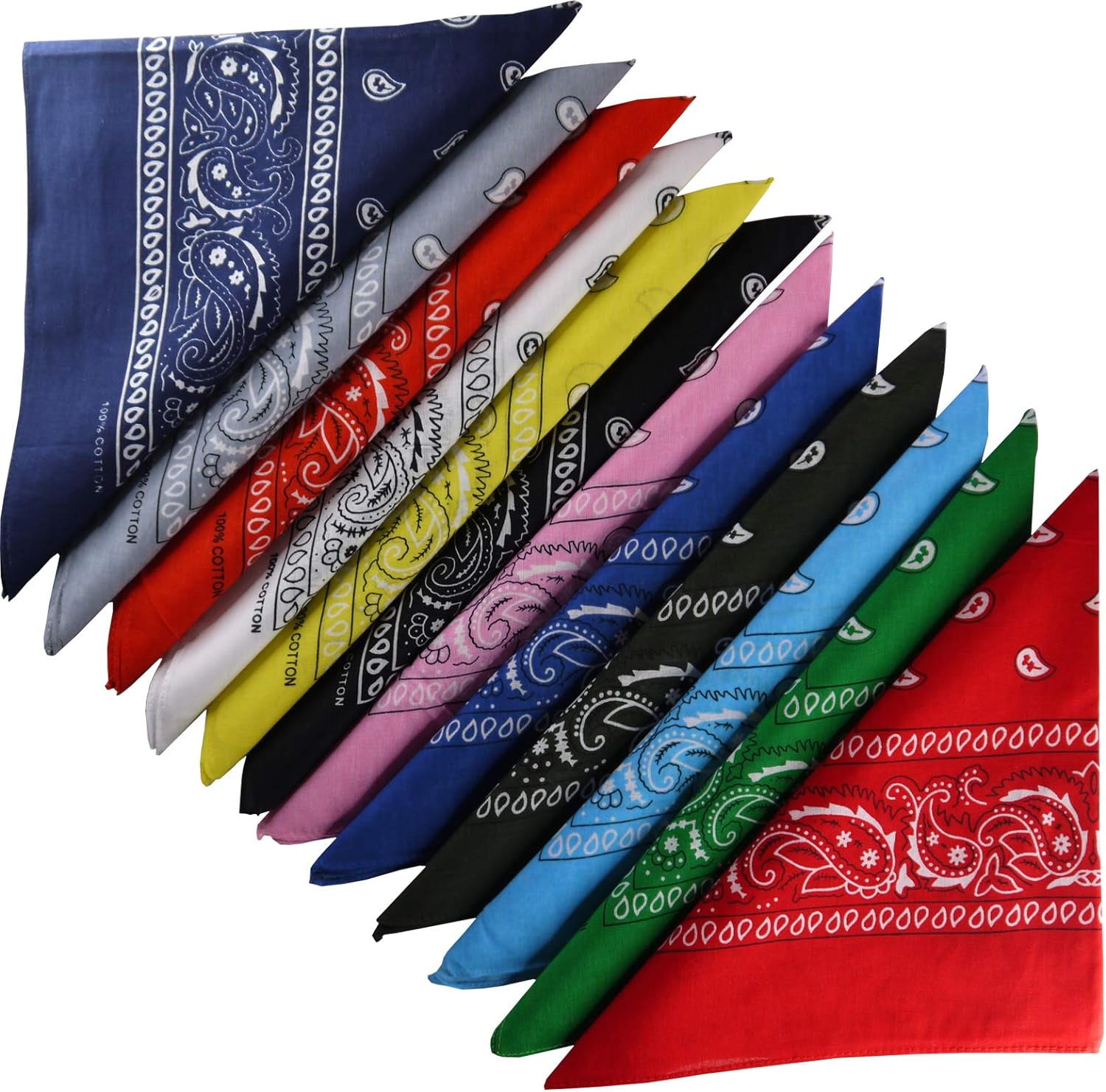 Joqmia Assorted Colors Paisley Cowboy Bandanas 12 Pack 22 Inch Thick ...