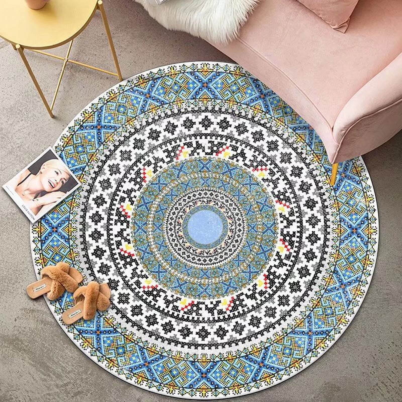 Joqmia Boho Round Rug Round Area Rug Washable Rug Non-Slip Gray and ...