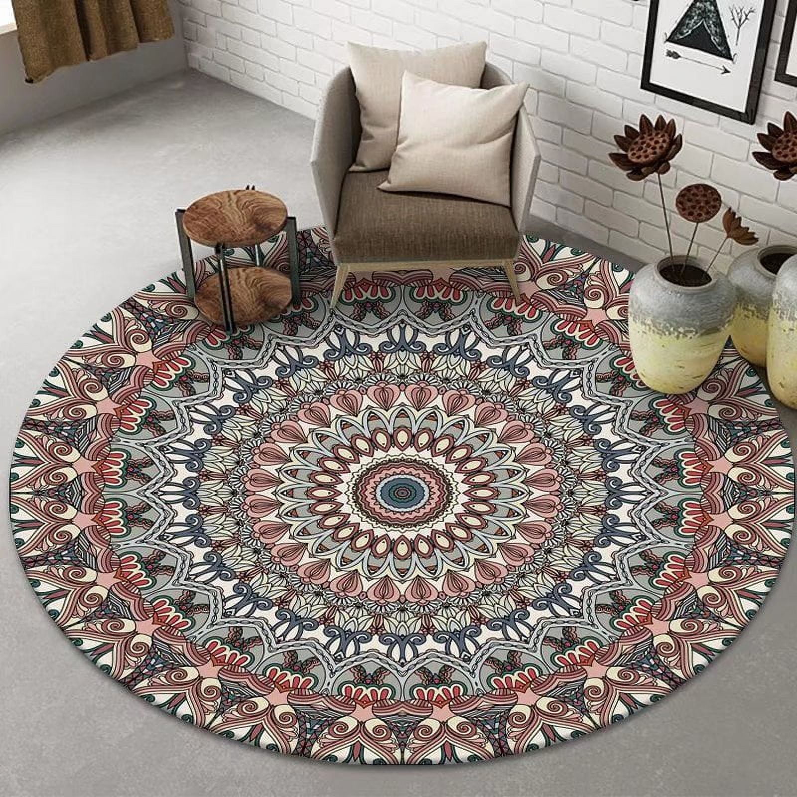 Joqmia Boho Round Rug Round Area Rug Washable Rug Non-Slip Gray and ...
