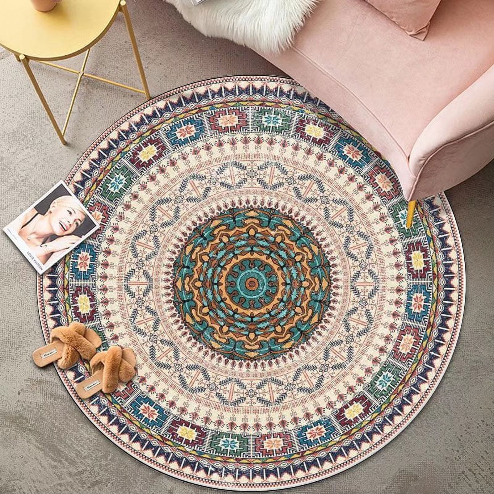 Joqmia Boho Round Rug Round Area Rug Washable Rug Non-Slip Gray and ...
