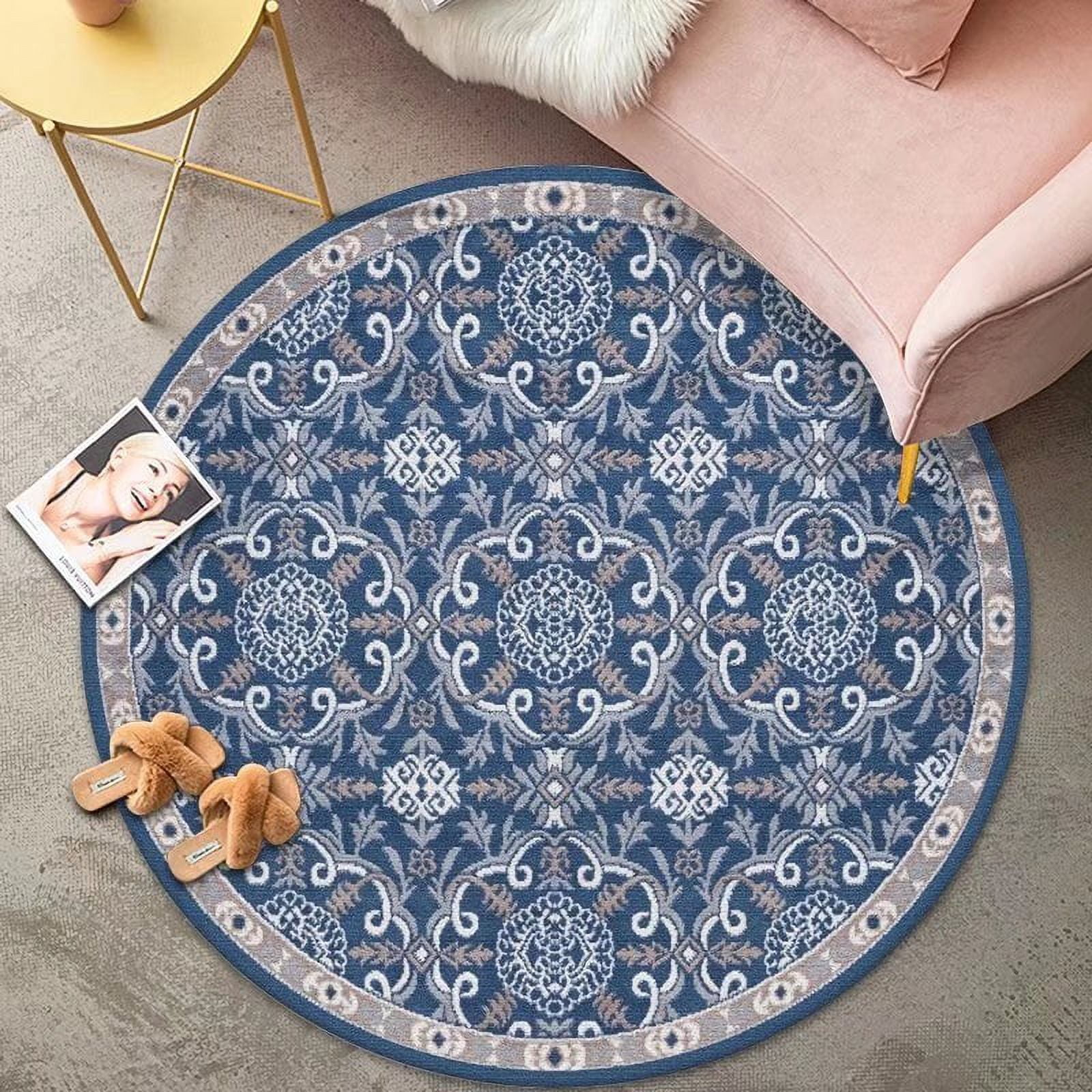 Joqmia Boho Round Rug Round Area Rug Washable Rug Non-Slip Gray and ...