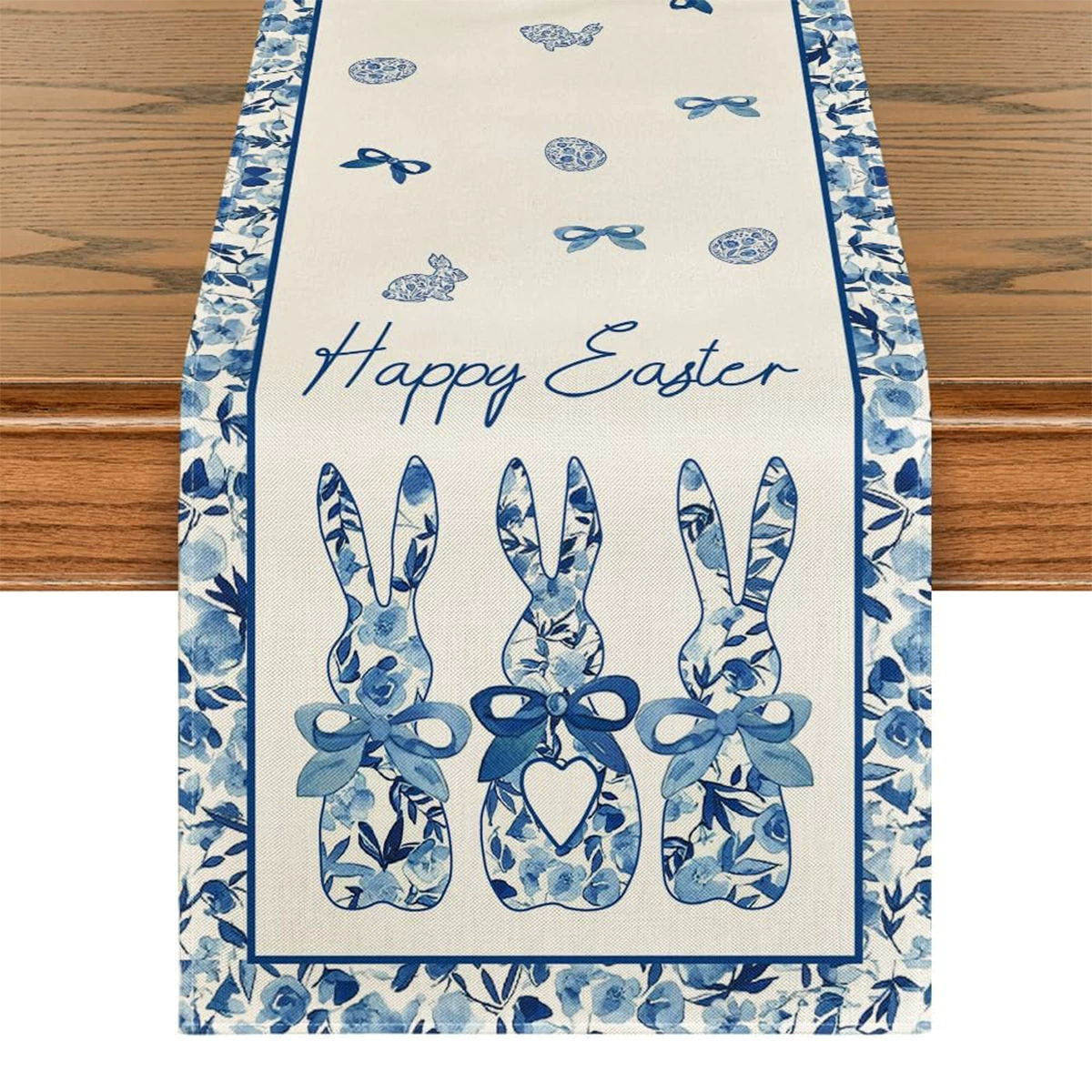 Joqmia Bunny Rabbit Flower Egg Happy Easter Table Runner, Seasonal ...