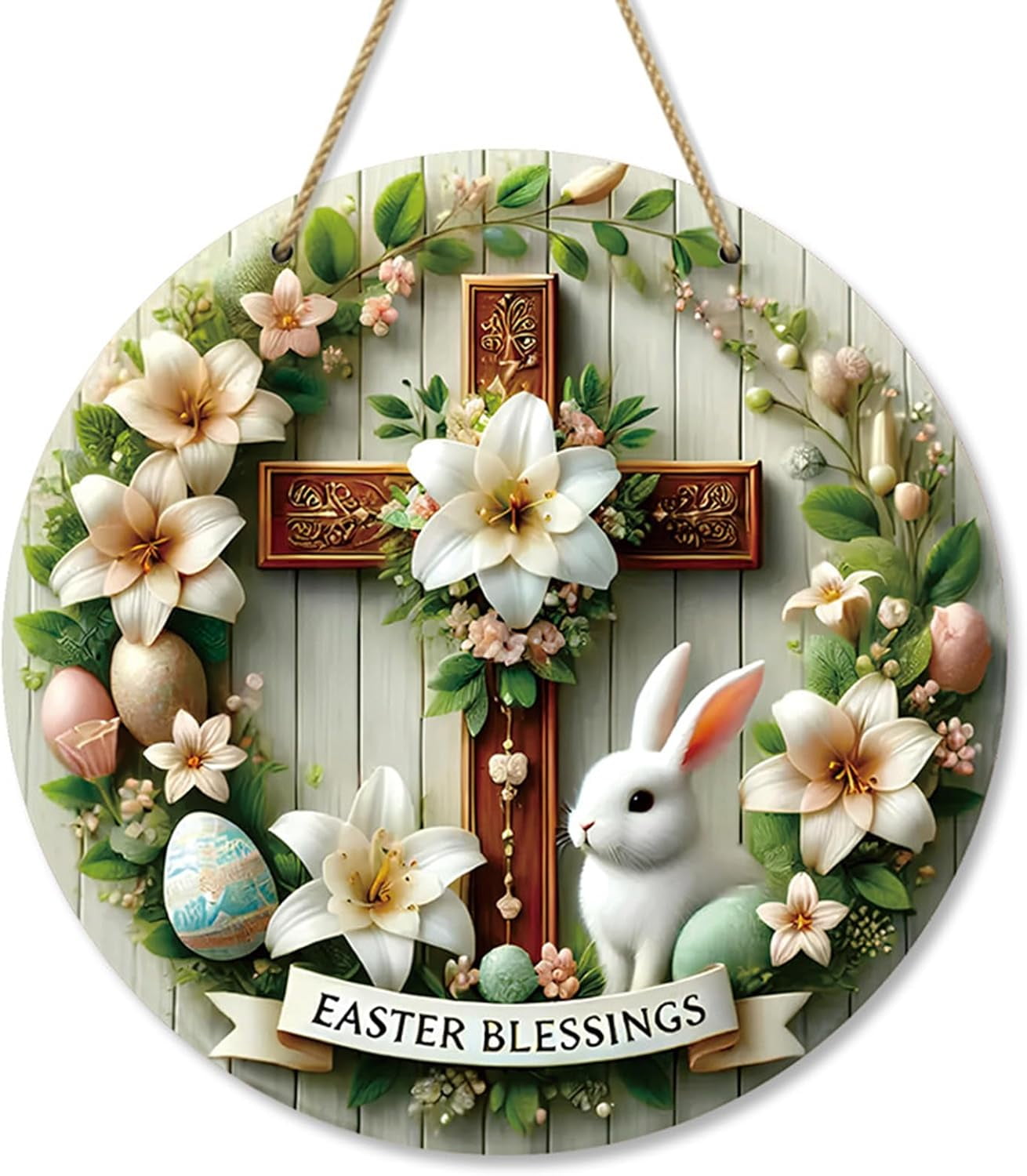 Joqmia Easter Wreath for Front Door, Easter Lily Flower Rabbit Welcome ...