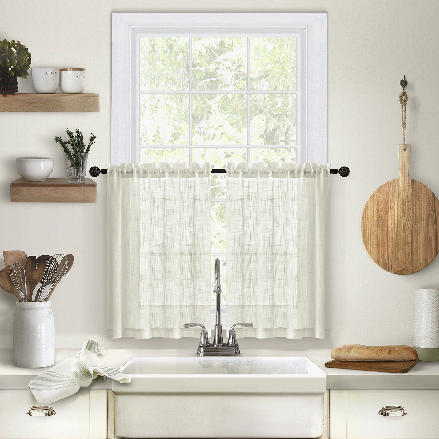 Joqmia Sheer Curtains, Short Kitchen Curtains for Windows Solid Color ...