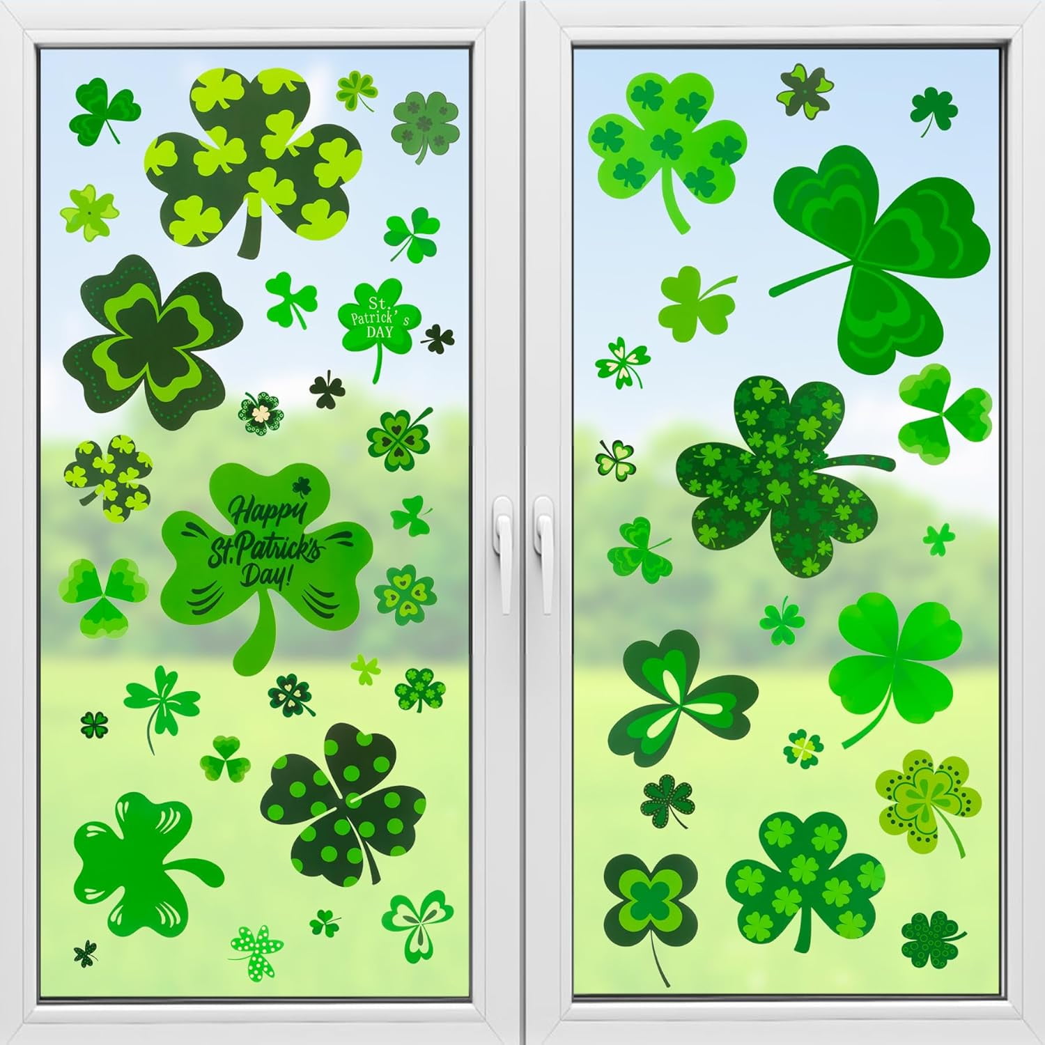 Joqmia St Patricks Day Window Clings, 117 Pieces Reusable Shamrock Window Stickers, Double-Sided ...