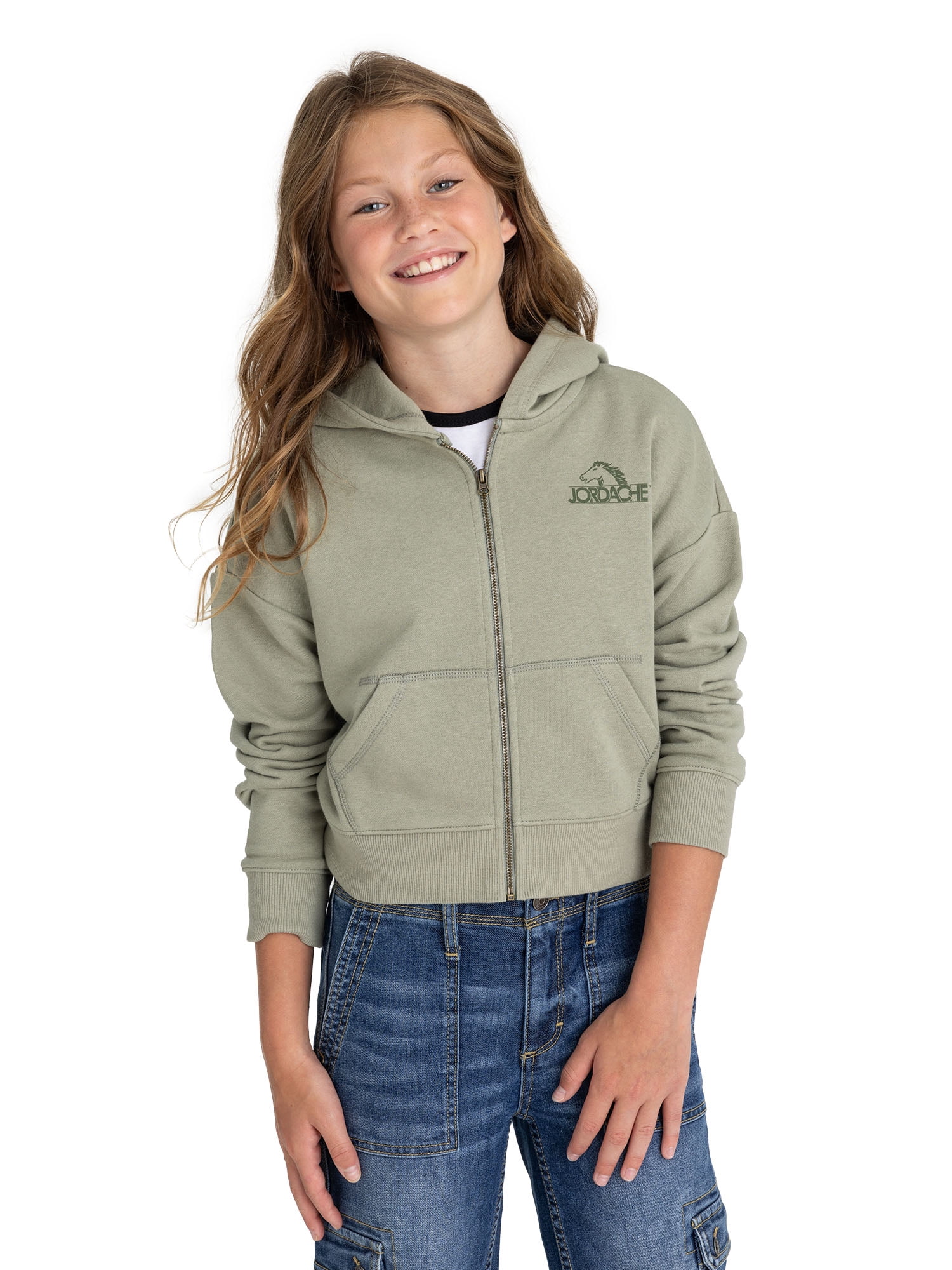 Jordache Girls Cropped Zip-Up Hoodie - Walmart.com