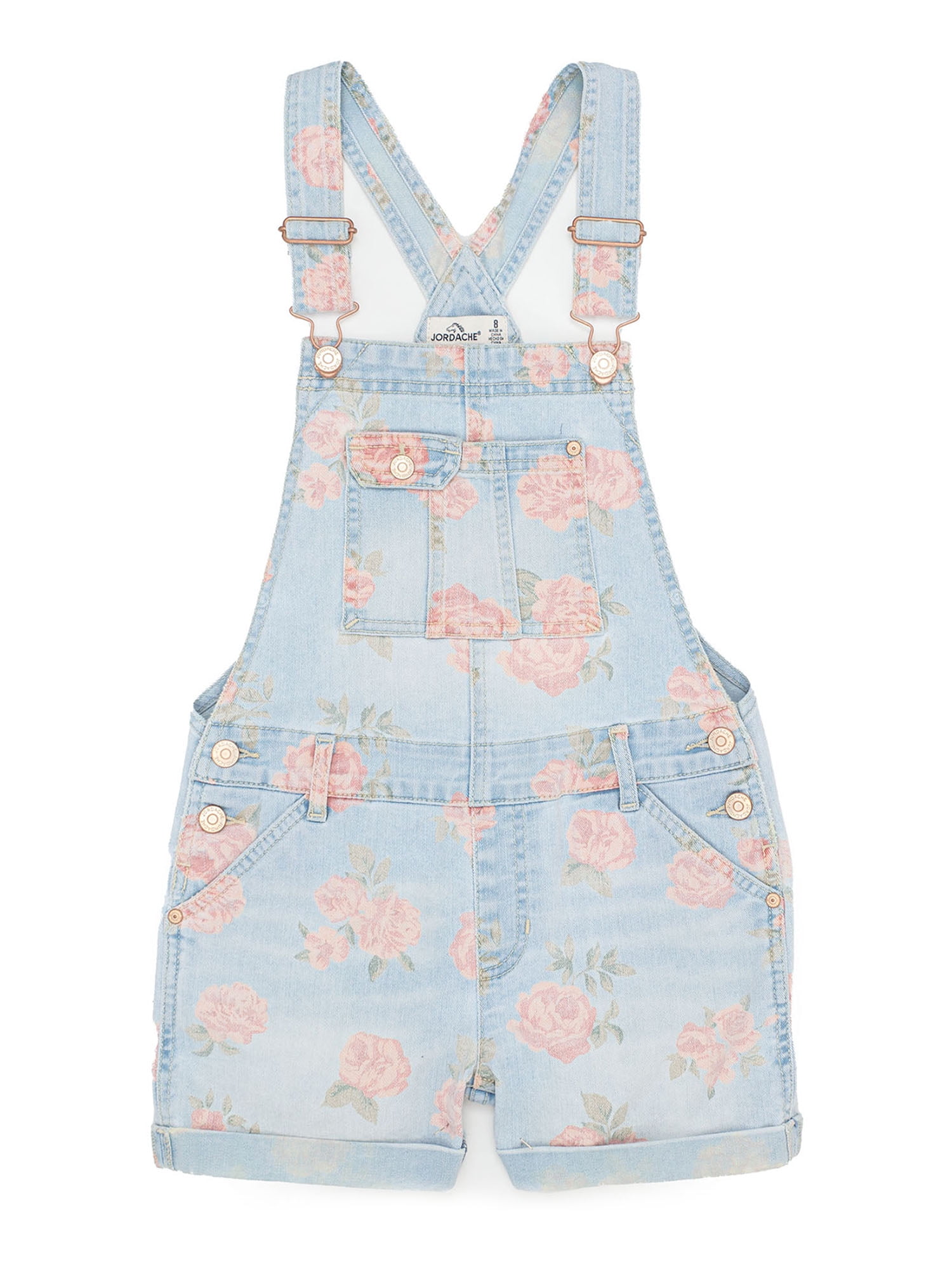 Jordache Girls Floral Denim Shortalls with Pockets, Sizes 5-18 ...