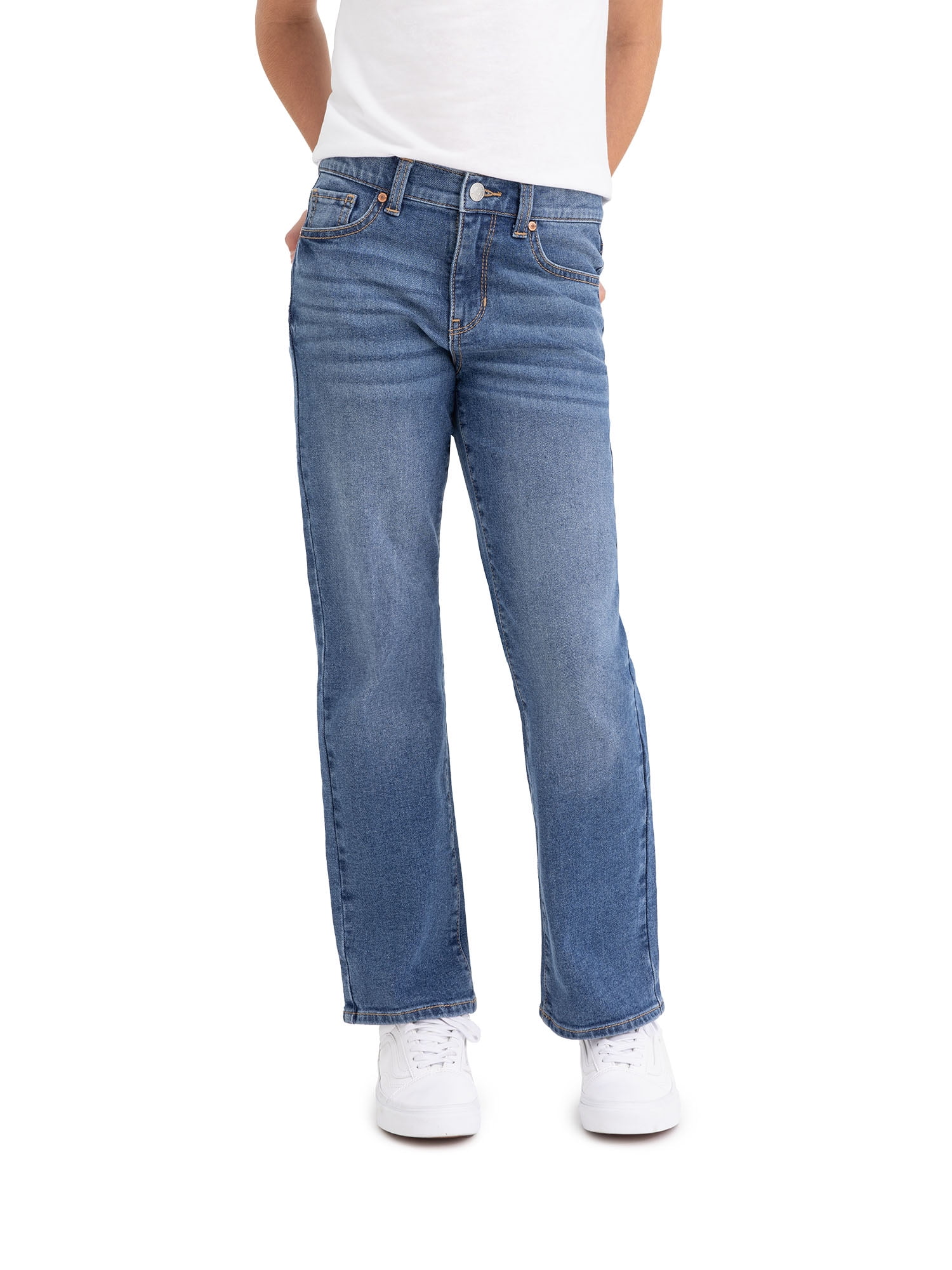 Jordache Girls High Rise Baggy Straight Jeans, Sizes 5-18, Stretch ...