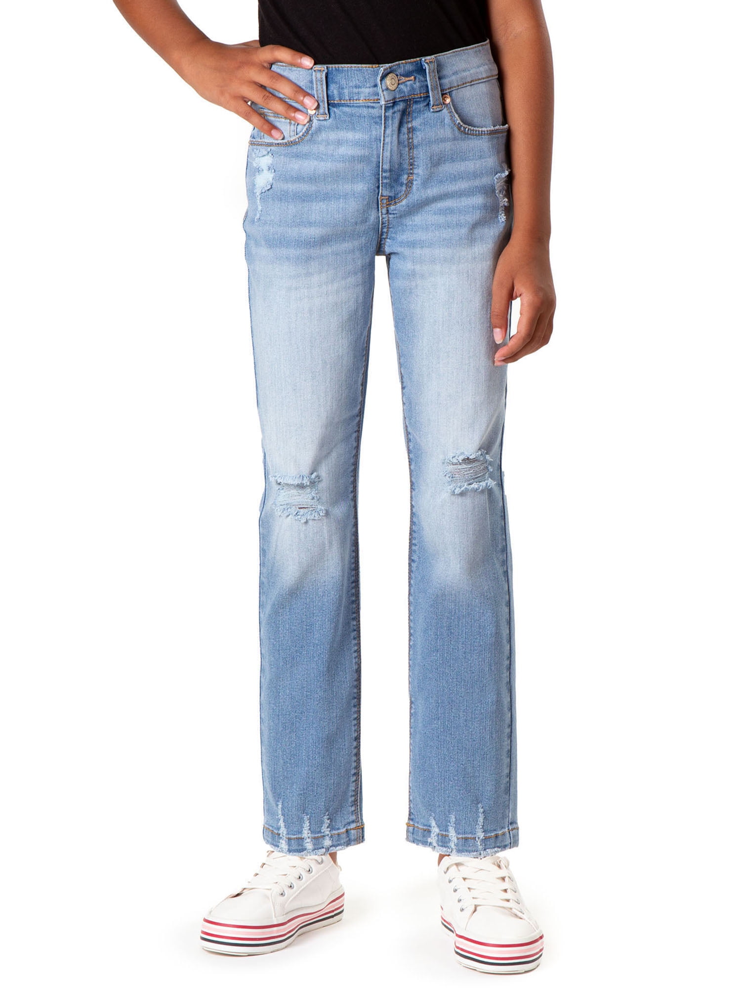 Jordache Girls High Rise Vintage Straight Ankle Jean - Destructed ...