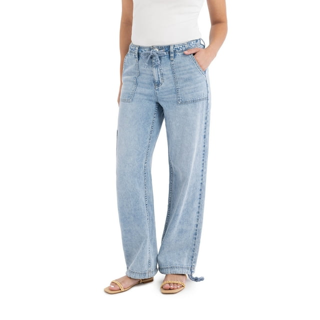 Jordache Women’s Drawstring Cargo Wide Leg, Sizes 0-22, 33" Inseam ...