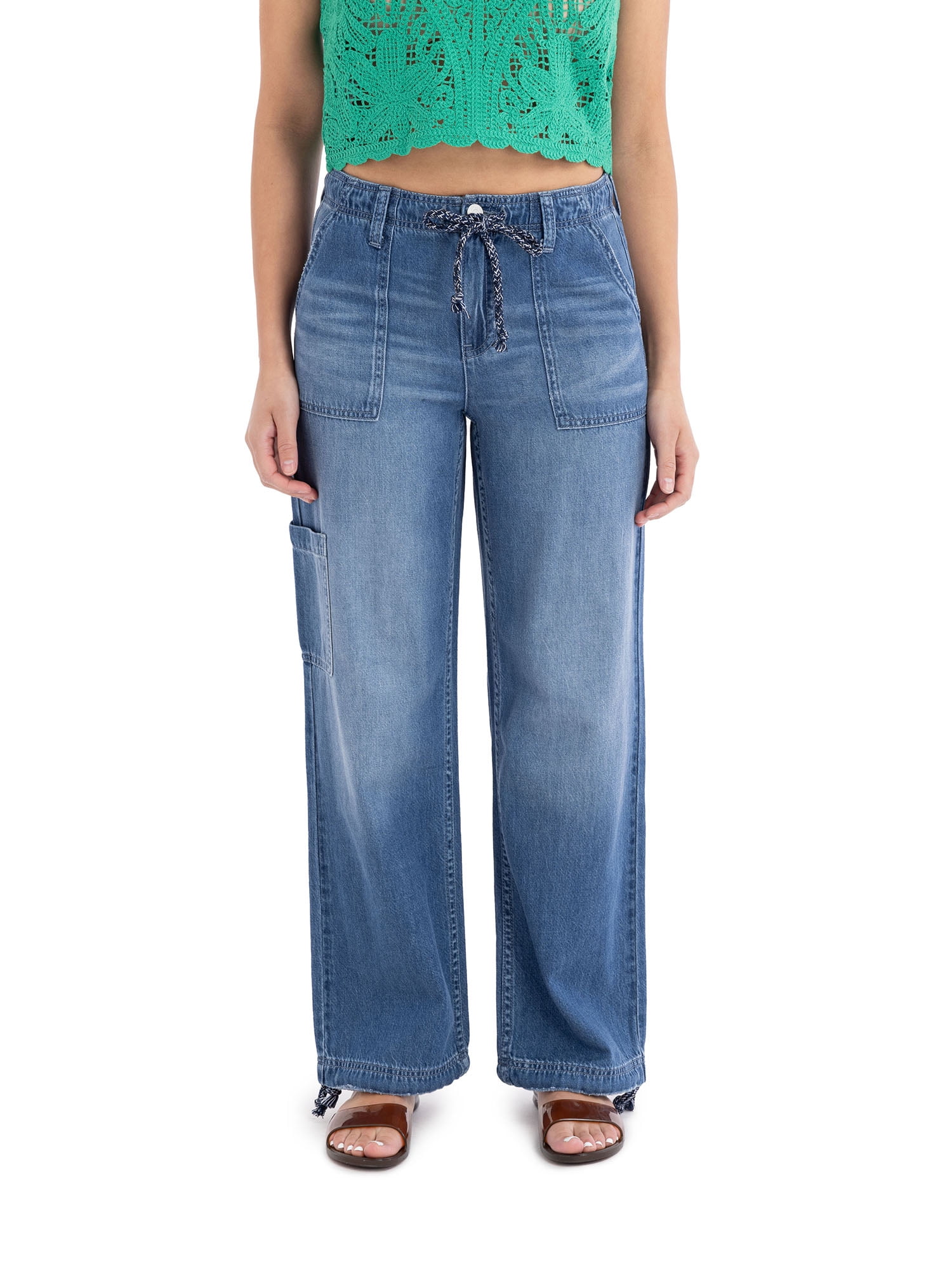 Jordache Women’s Drawstring Cargo Wide Leg, Sizes 0-22, 33" Inseam ...