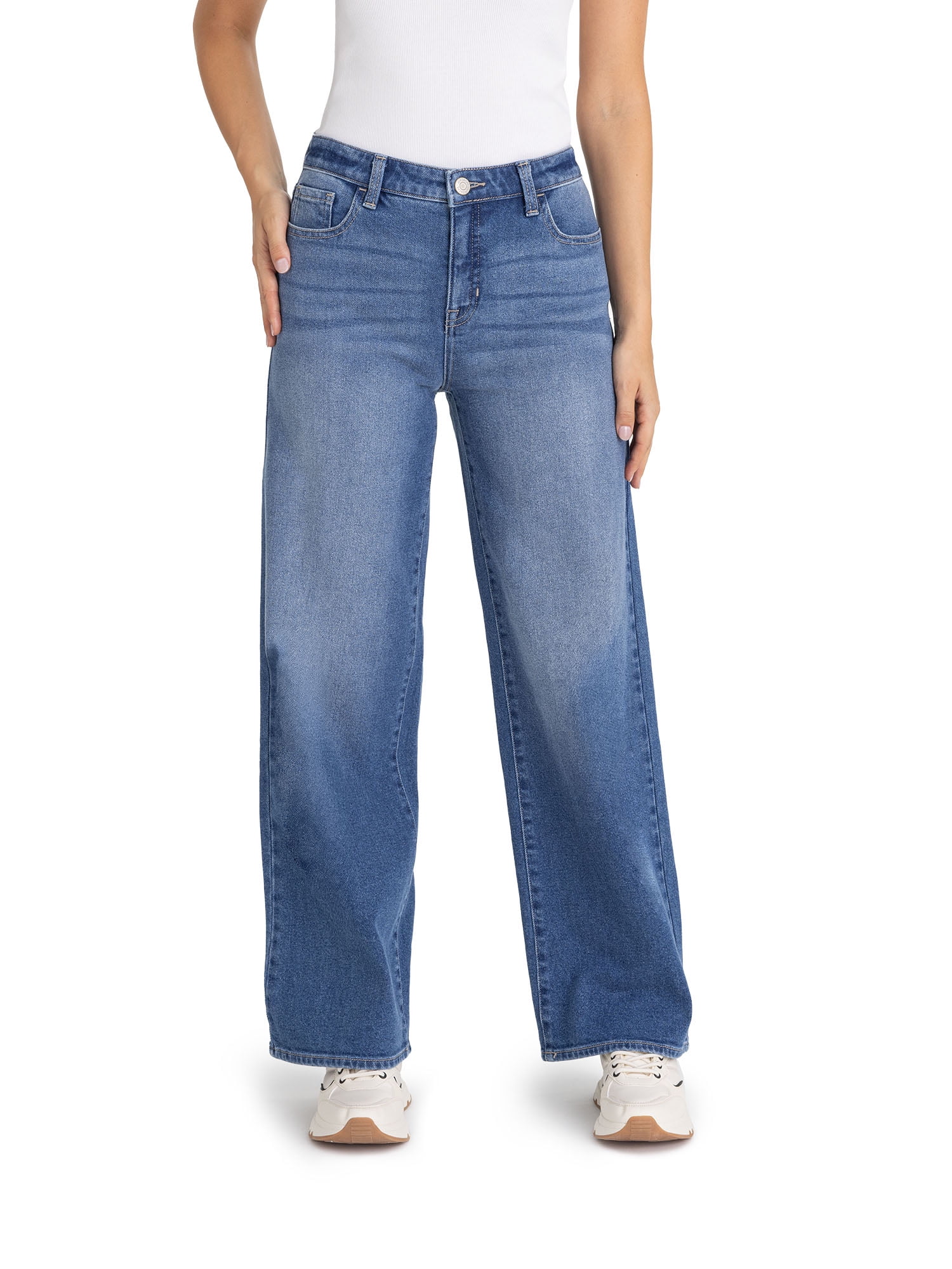 Jordache Women's High Rise Wide Leg Jeans, 32" Inseam, Sizes 2-22 ...
