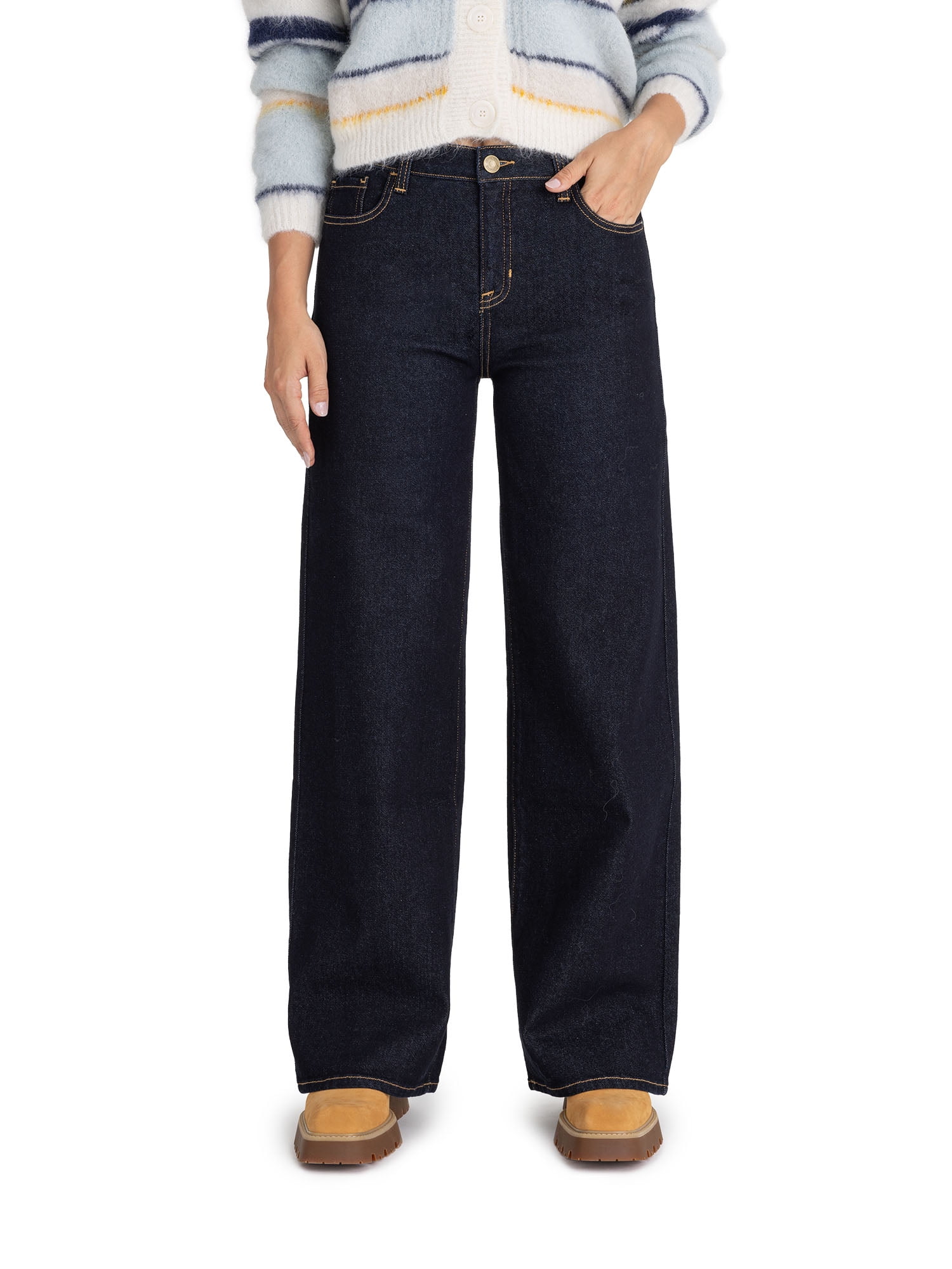 Jordache Women's High Rise Wide Leg Jeans, 32" Inseam, Sizes 2-22 ...