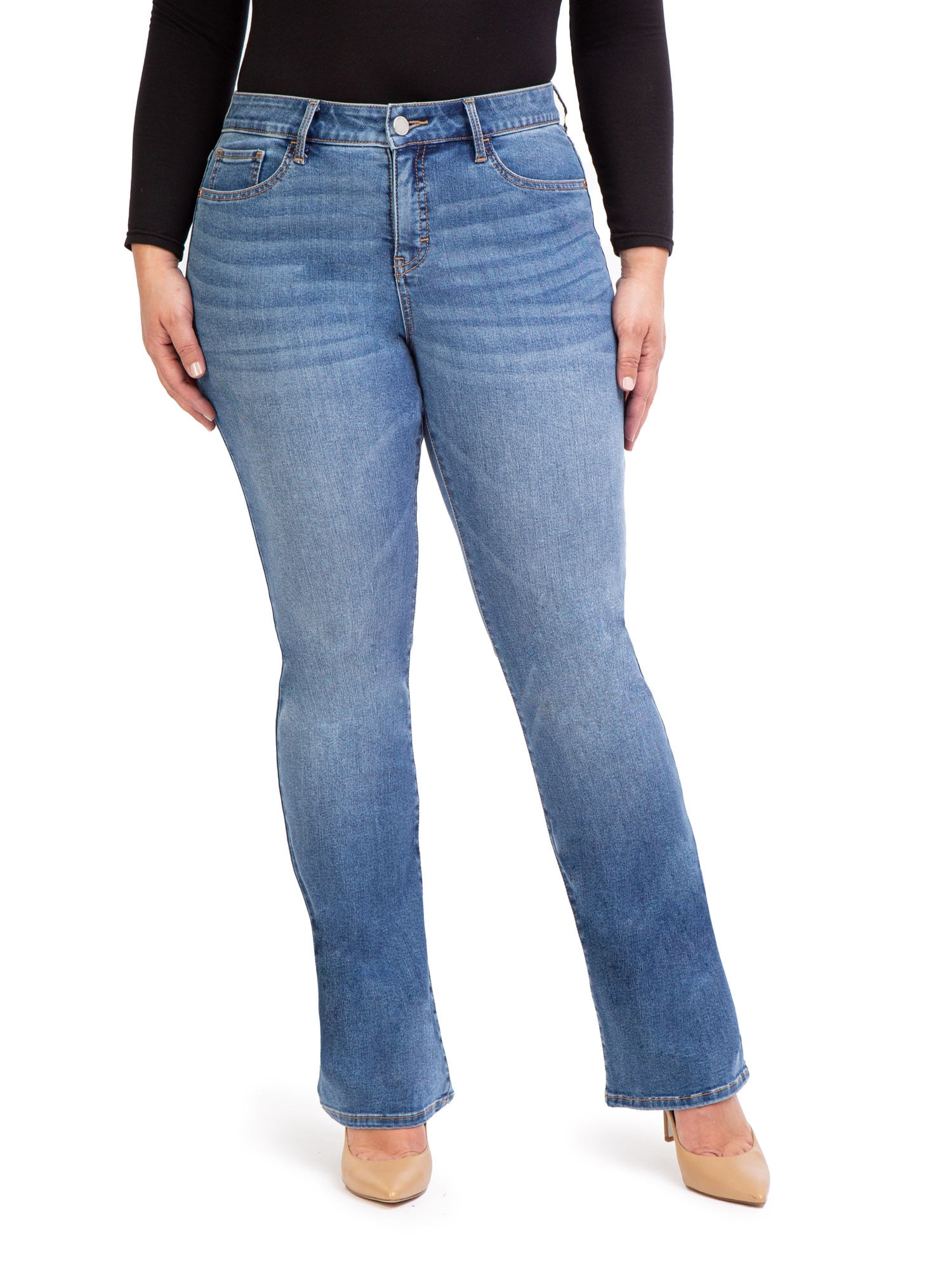 Jordache Women's Mid Rise Curvy Bootcut Jeans, Available in 30" and 32 ...