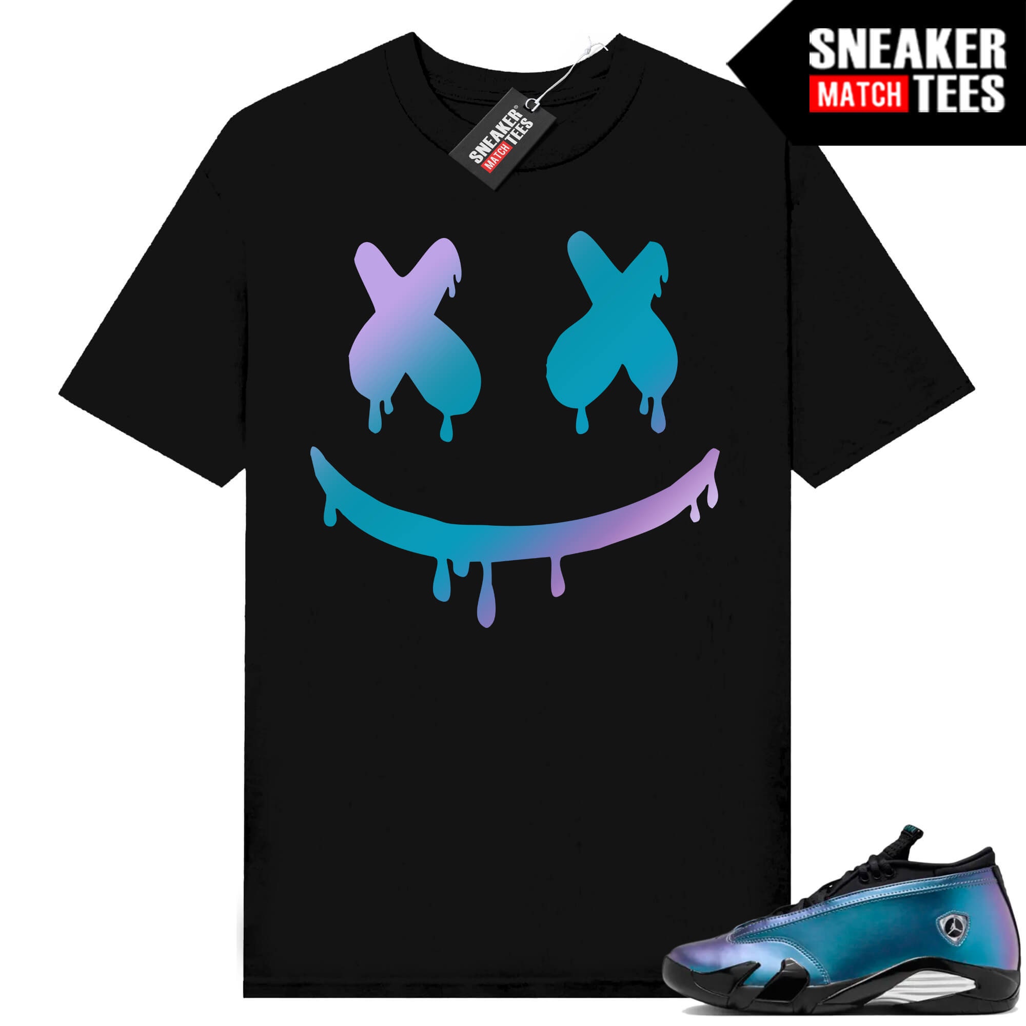 Jordan 14 Love Letter Sneaker Match Tees Black t-shirt "Smiley Drip ...