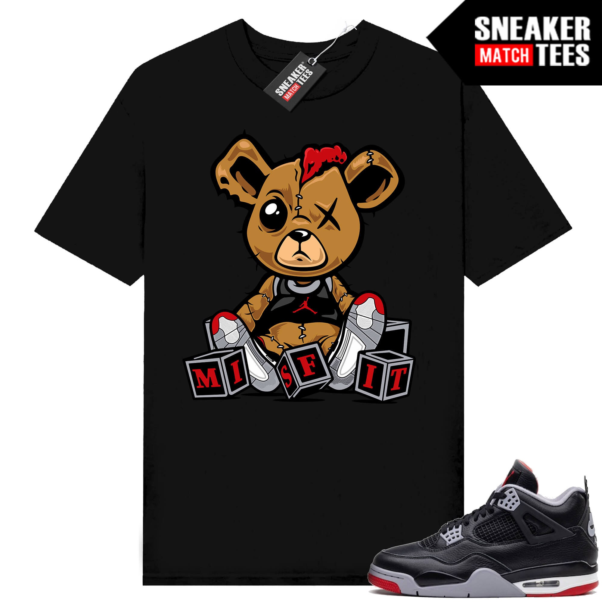 Jordan 4 Bred Reimagined matching Sneaker Match Tees Black "Misfit ...