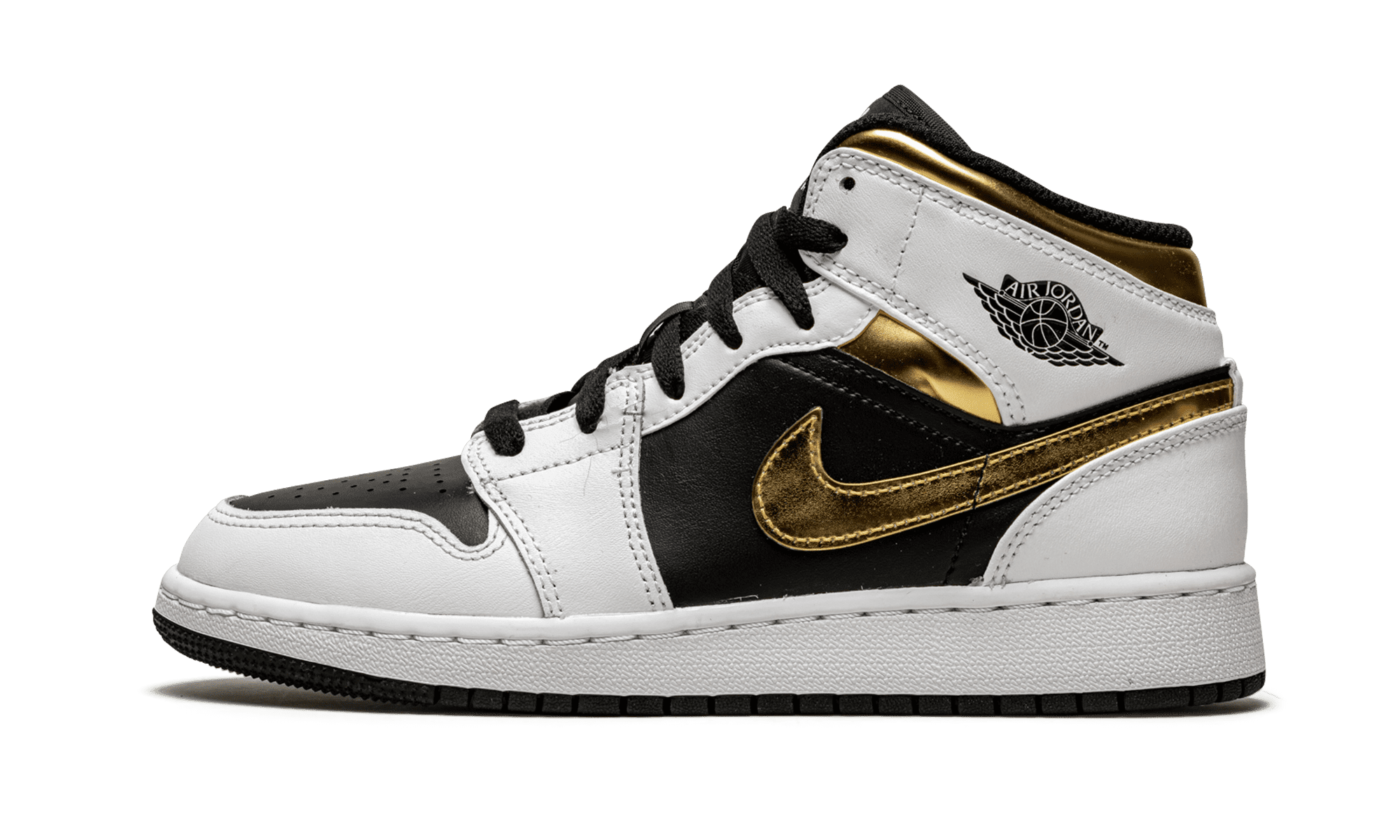 Jordan GRADE SCHOOL Air Jordan 1 Mid GS "White / Gold / Black" 554725 ...