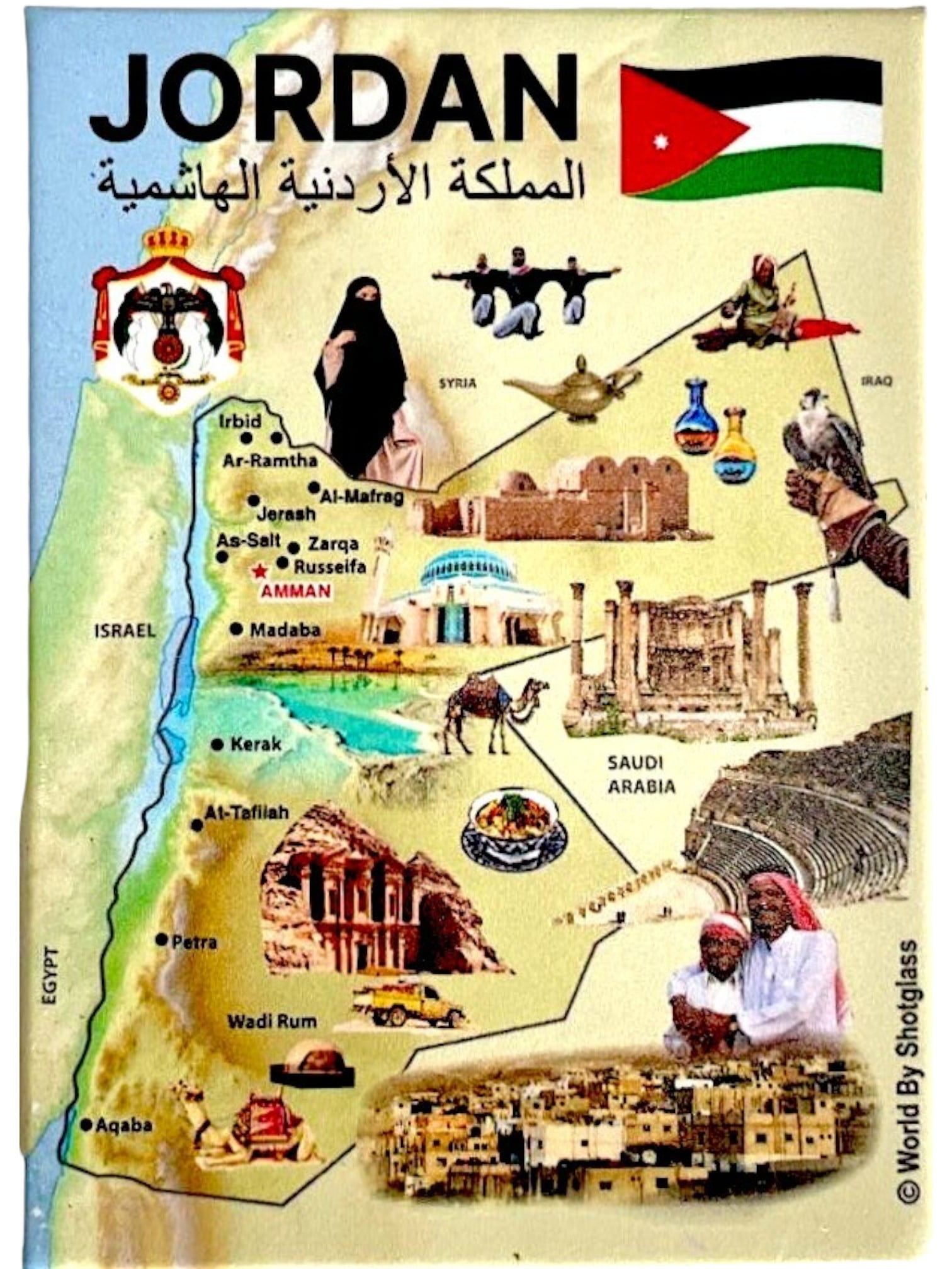 Jordan Graphic Map and Attractions Souvenir Fridge Magnet 2.5" X 3.5 ...