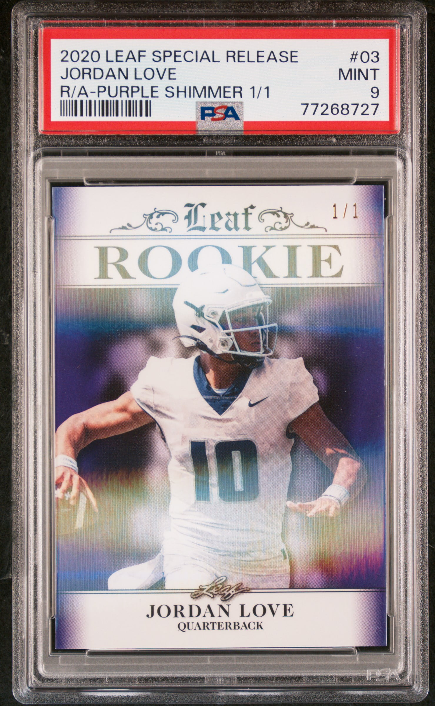 Jordan Love 2020 Leaf Exclusive #2 Rookie Card Purple Shimmer 1/1 PSA 9 ...