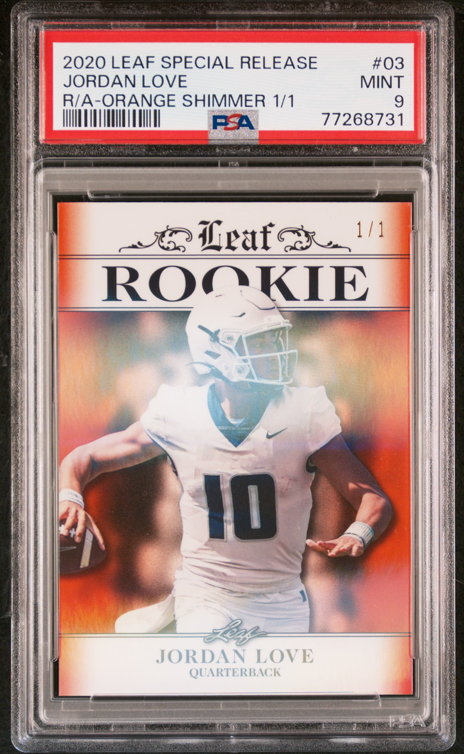 Jordan Love 2020 Leaf Exclusive #3 Rookie Card Orange Shimmer 1/1 PSA 9 ...