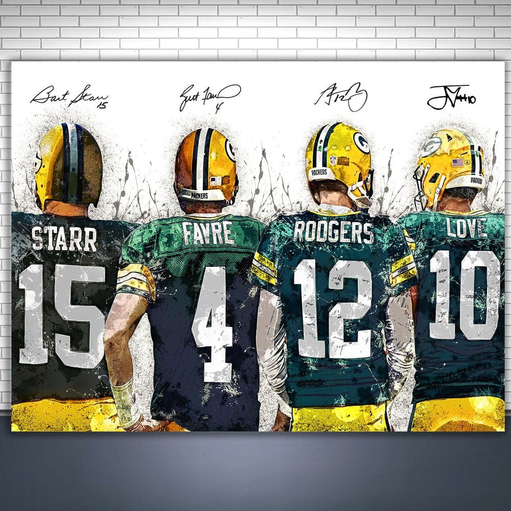 Jordan Love, Aaron Rodgers, Brett Favre, Bart Starr Poster, Green ...