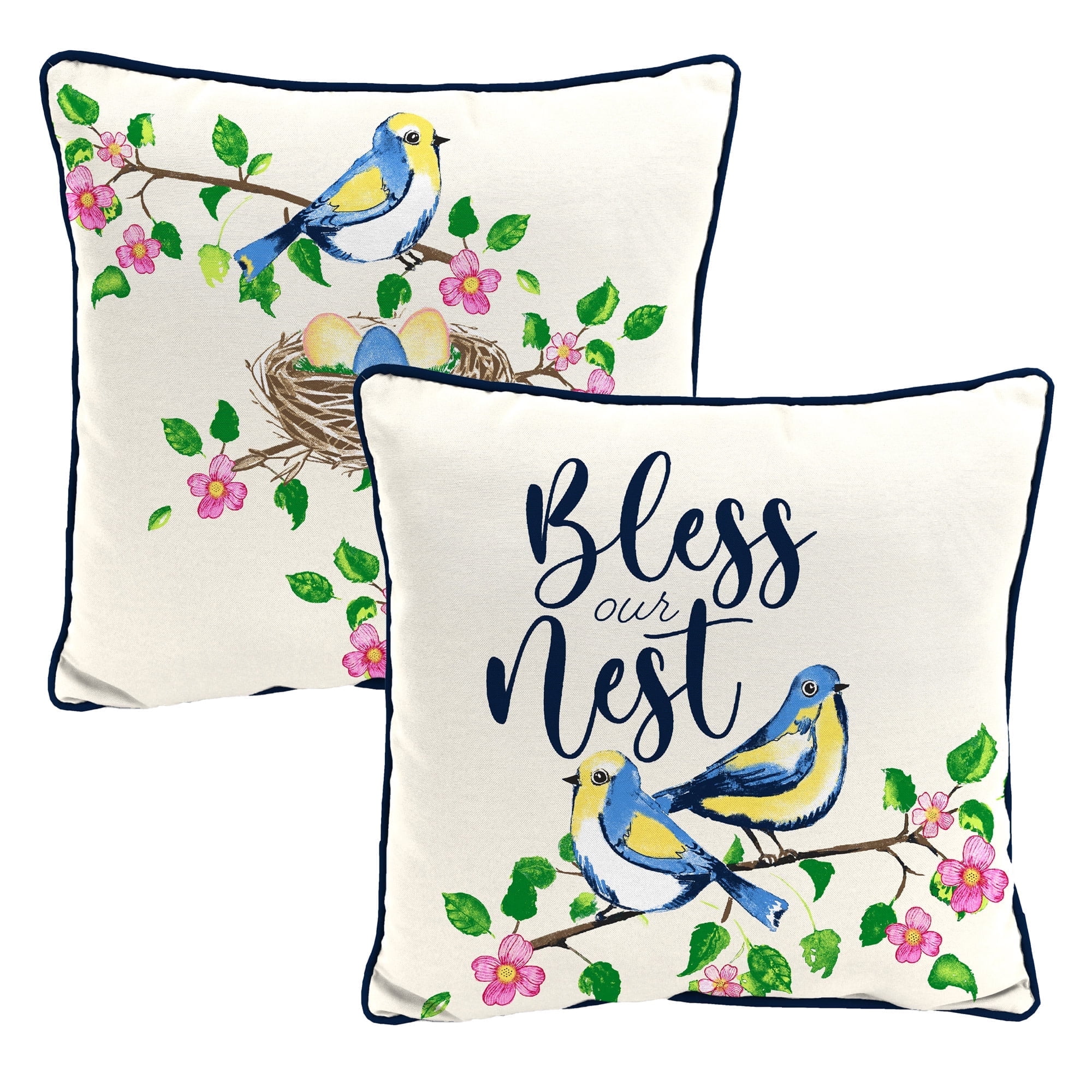 Jordan Manufacturing 16" x 16" Bless This Nest Cream Bird Reversible Square Outdoor Throw Pillow ...