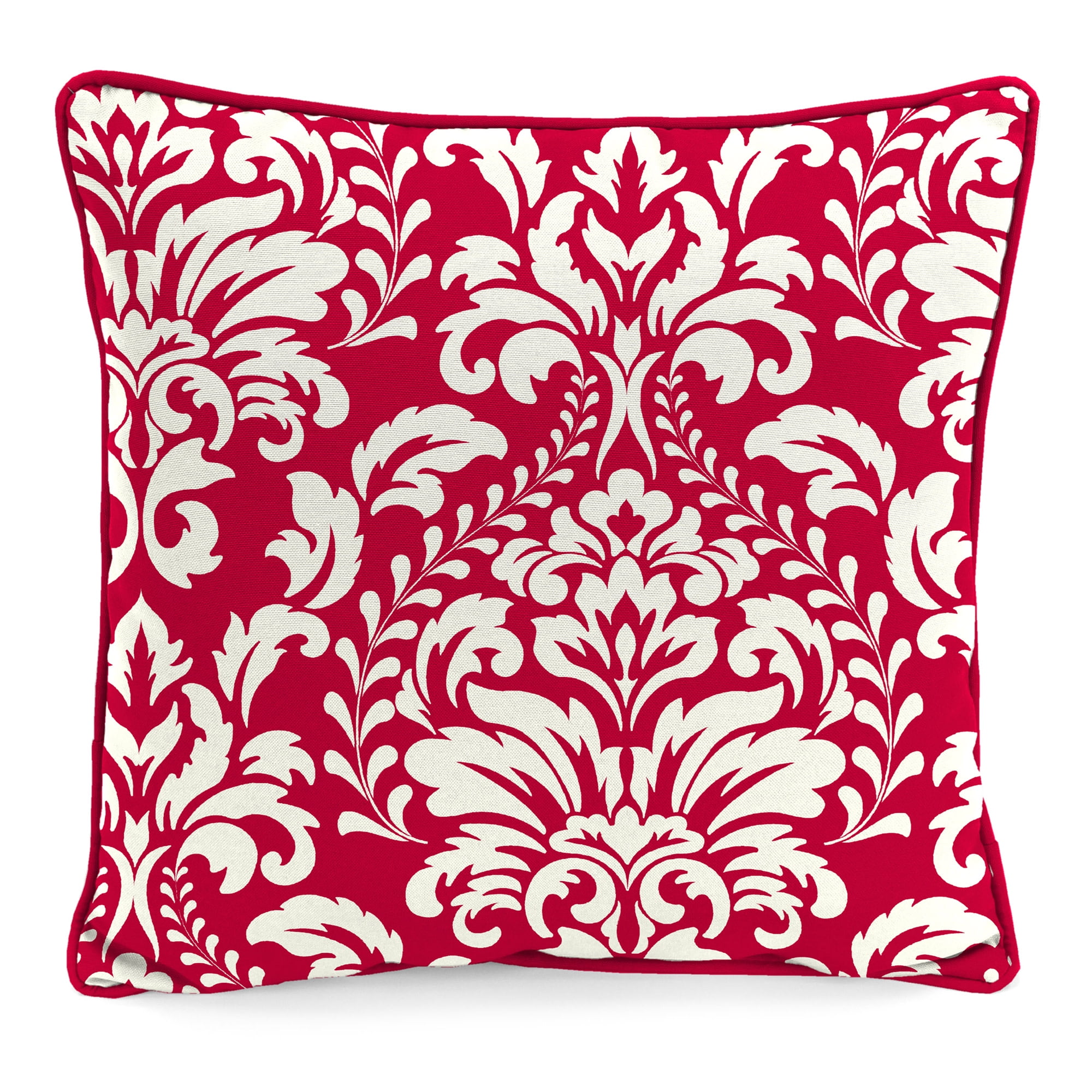 Jordan Manufacturing 16" x 16" Red Damask Square Outdoor Throw Pillow ...