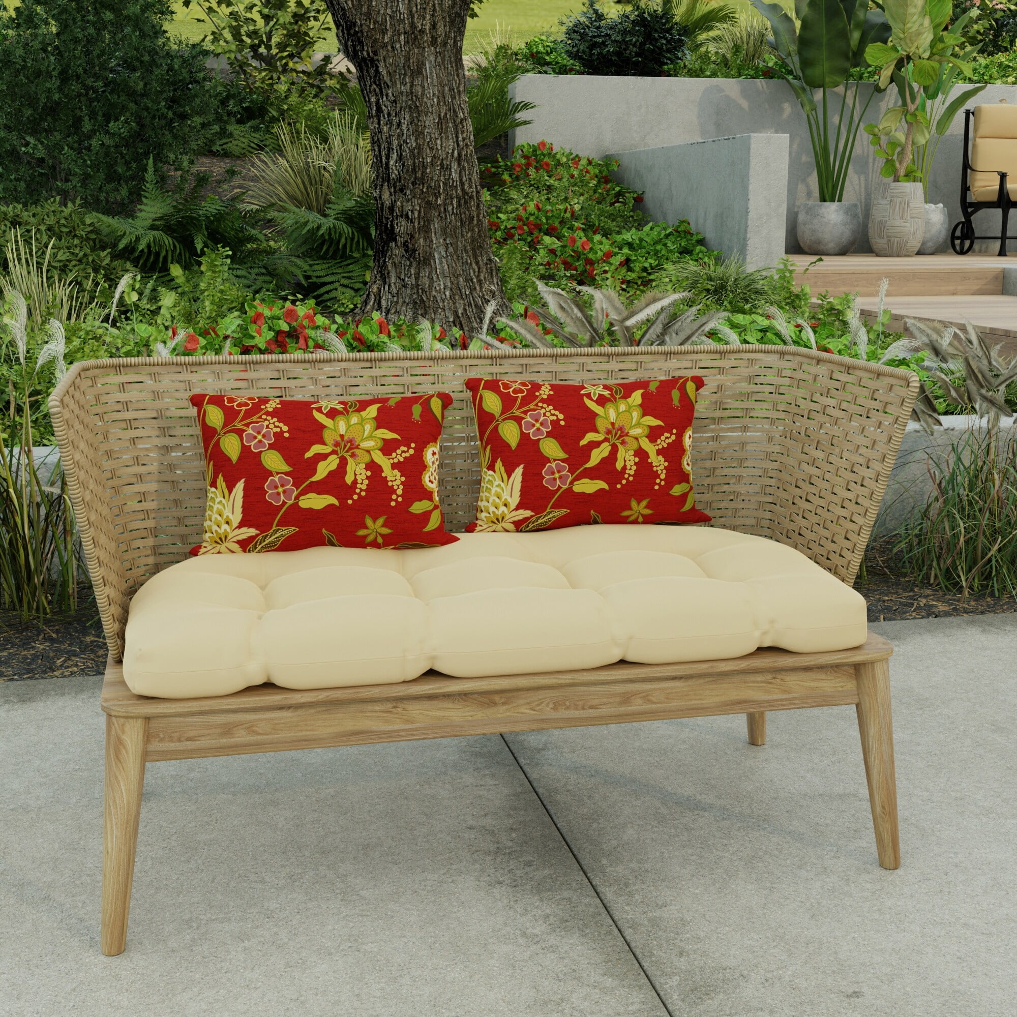 Jordan Manufacturing 18 X 12 Red Floral Outdoor Lumbar Throw Pillow