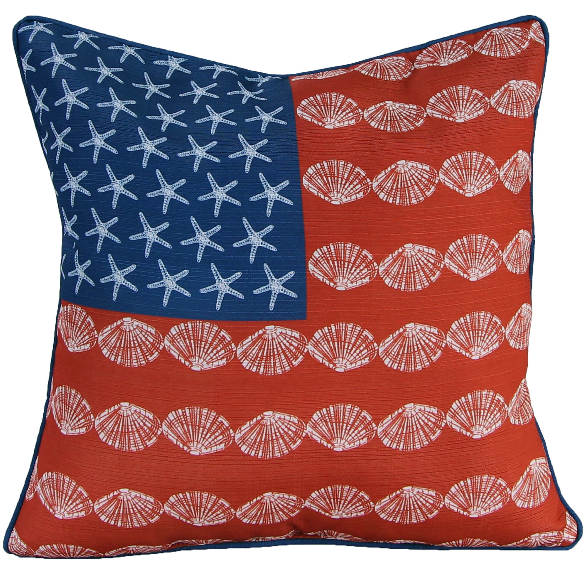 Jordan Manufacturing Nautical American Flag Seashell Throw Pillow 18x18 ...