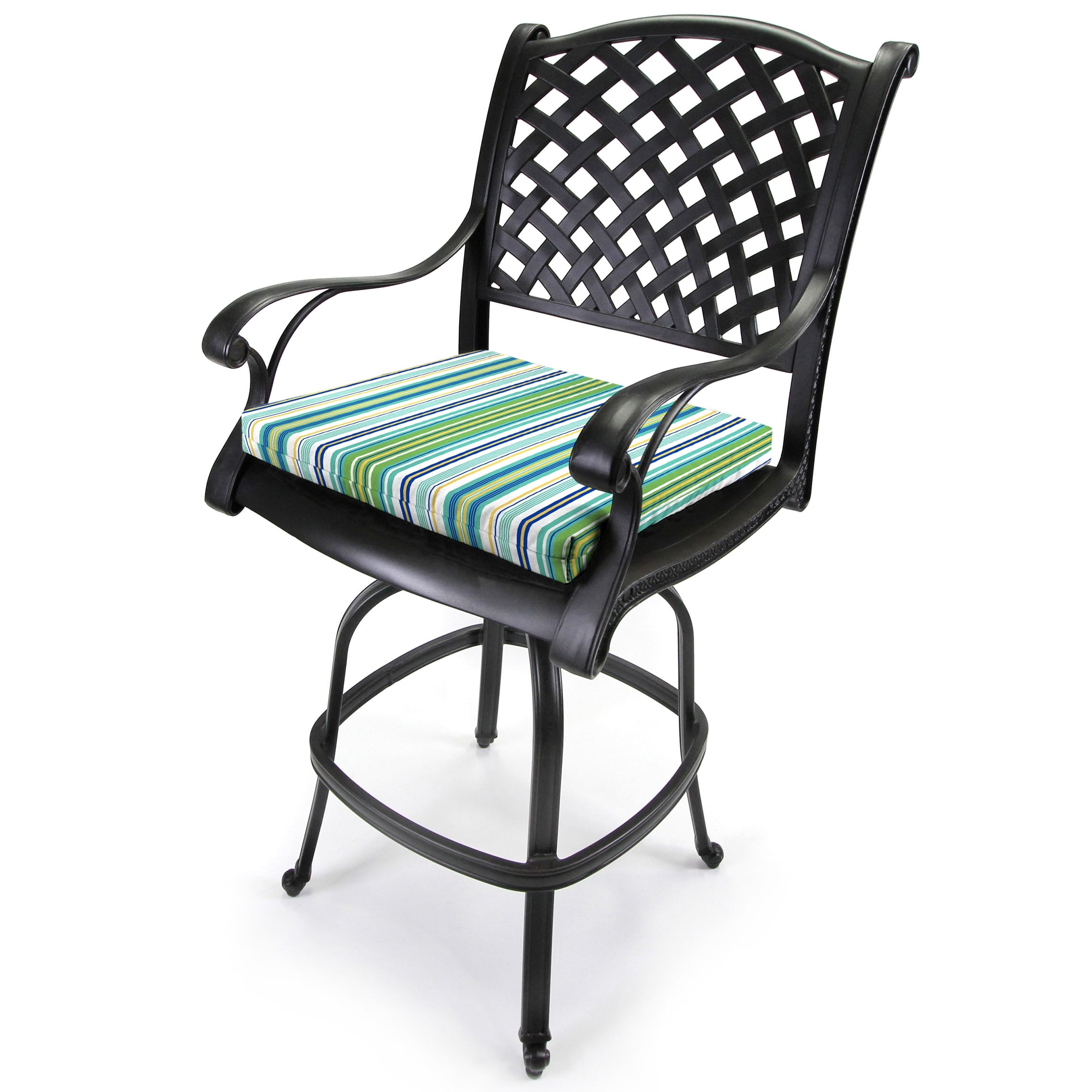 Jordan Manufacturing 19" x 17" Blue Stripe Outdoor Seat Cushion with ...