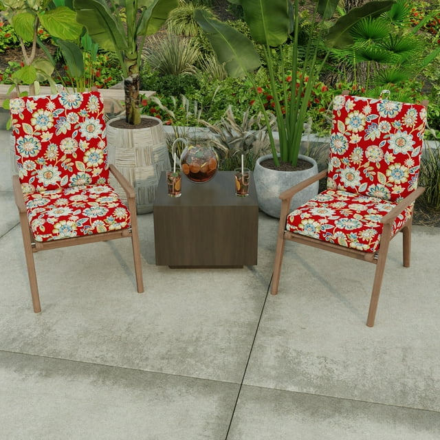 Jordan Manufacturing 21" x 44" Red Floral Outdoor Chair Cushion with ...