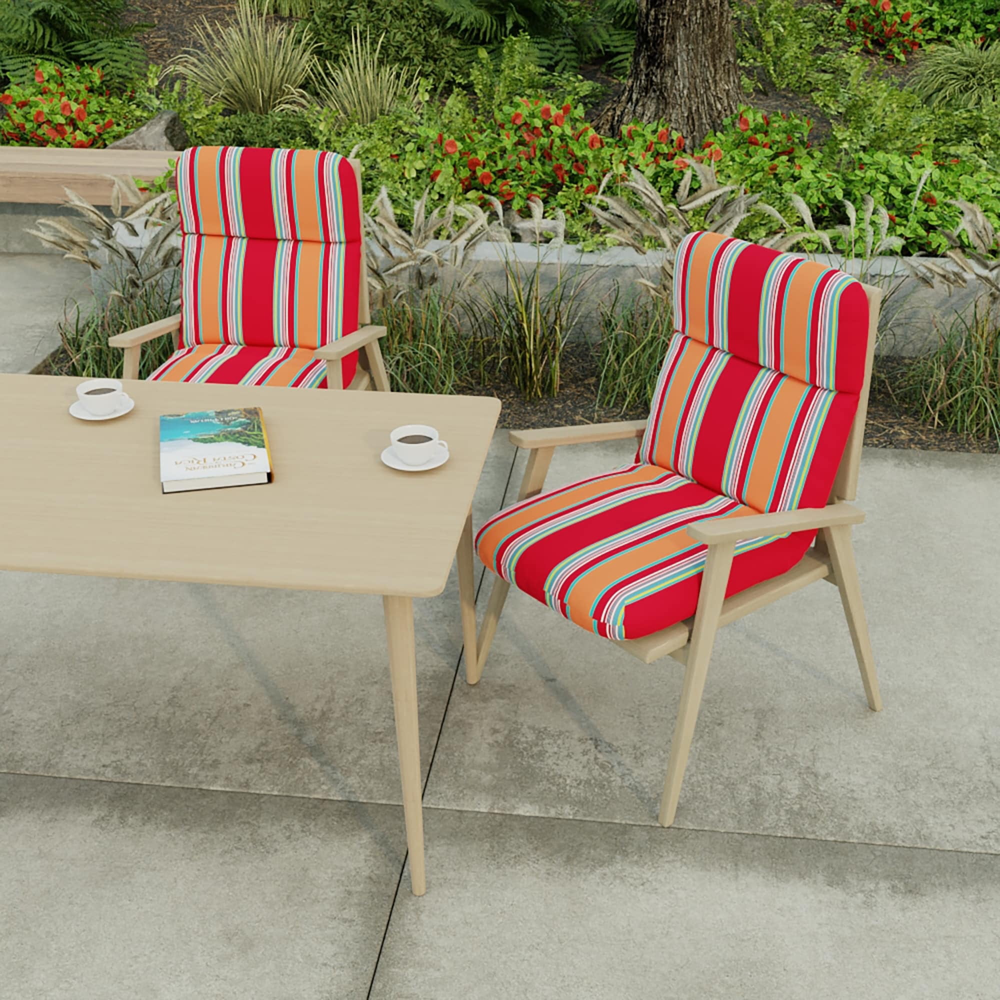 Jordan Manufacturing 22" x 45" Red Stripe Outdoor Chair Cushion with Ties and Loop - 45'' L x 22 ...