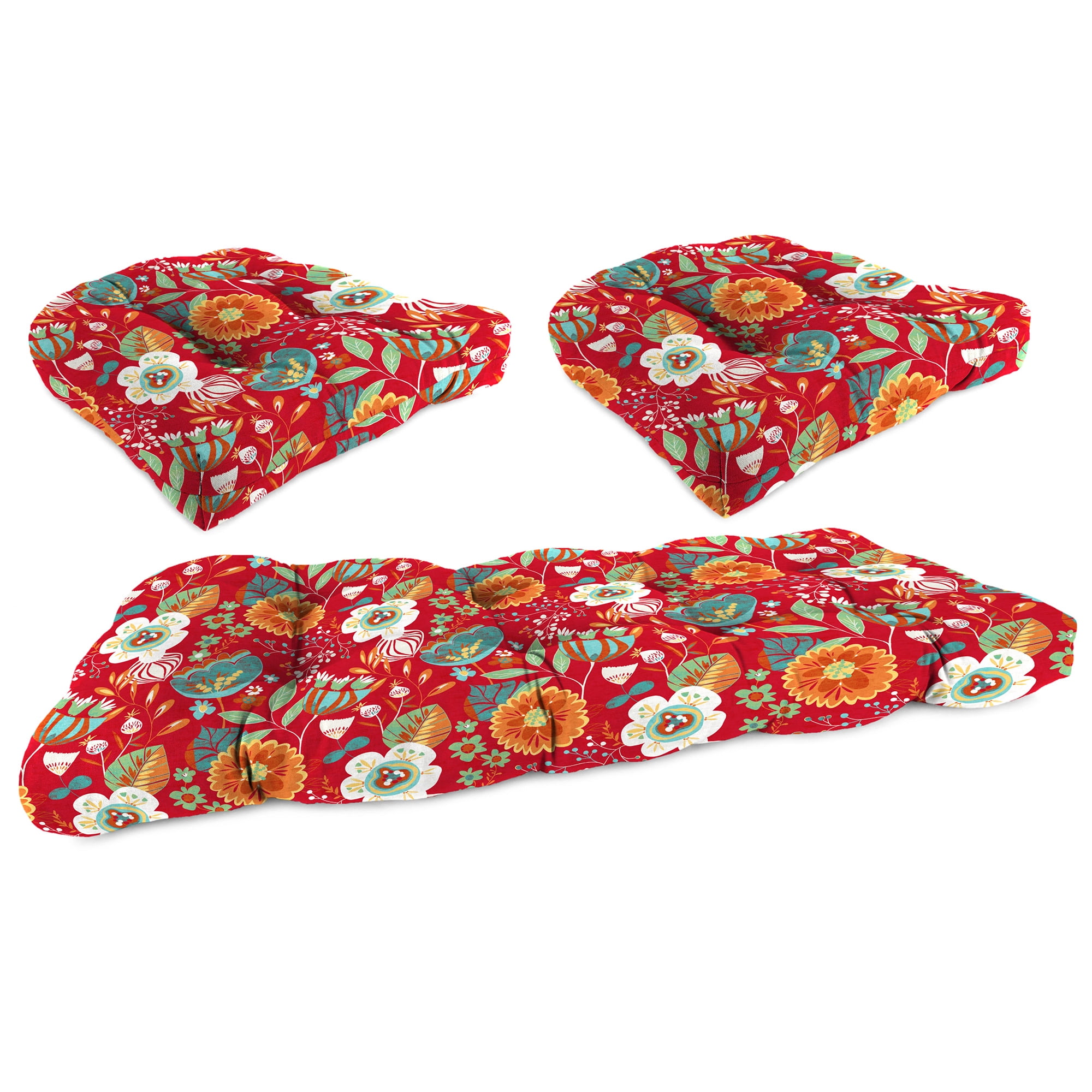 Jordan Manufacturing 3-Piece Avianna Saxony Red Floral Tufted Outdoor ...