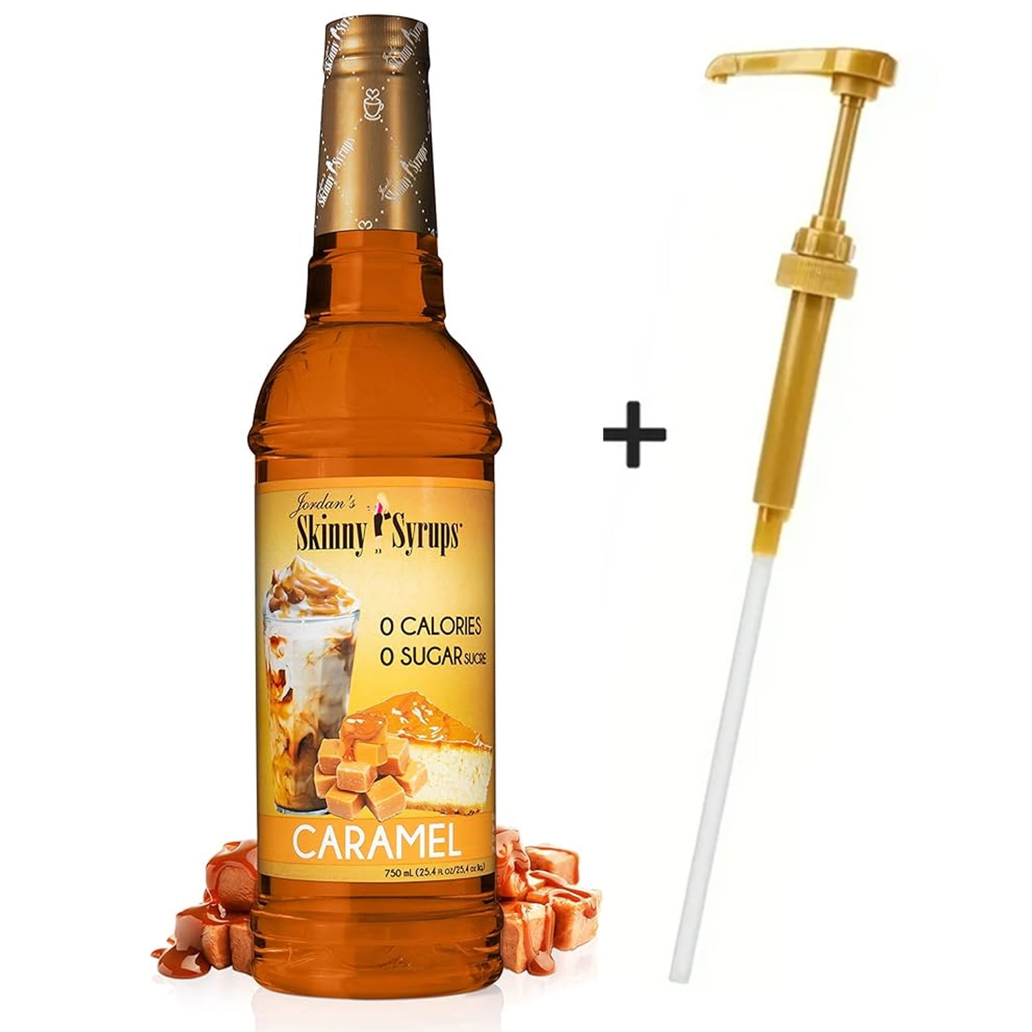 Jordan's Skinny Syrup - Caramel Sugar Free, 25.4 Fl.Oz (750 ml) + Gold ...
