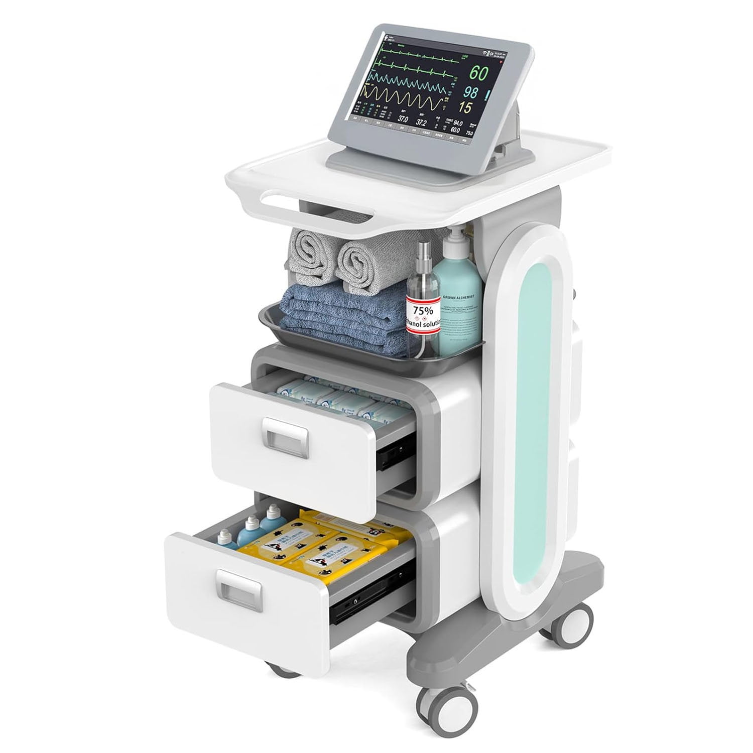 Joreek Mobile Ultrasound Cart with Wheels, Medical Car with 2 Large ...