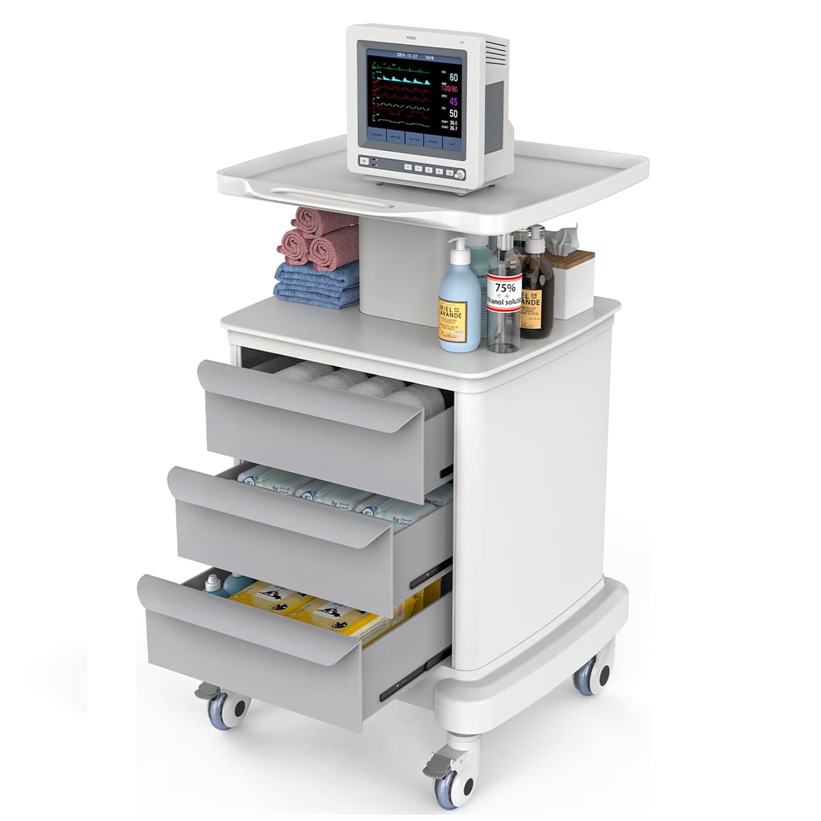 Joreek Mobile Ultrasound Cart with Wheels Medical Cart with 3 Drawers ...