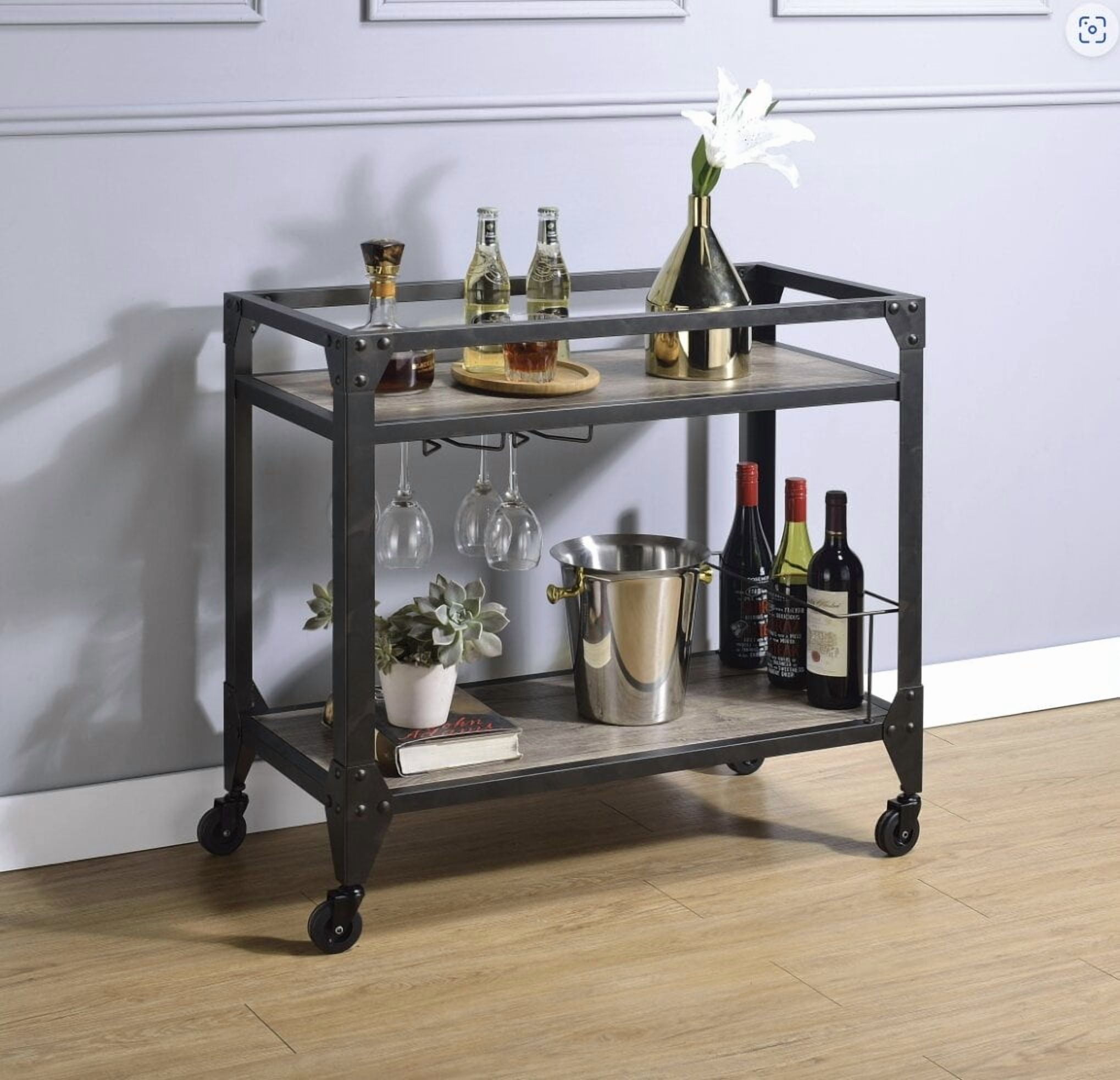 Jorgensen Rustic Oak & Charcoal Finish Serving Cart,Charcoal Metal ...