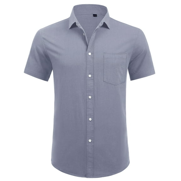 Cotton Linen Dress Shirts for Men Button Dowm Casual Summer Short ...